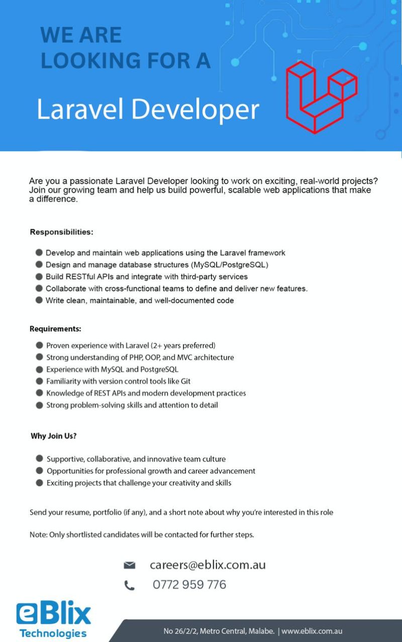 Laravel Developer - Jobseeker.lk