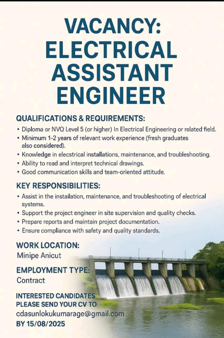 Assistant Electrical Engineer - Jobseeker.lk