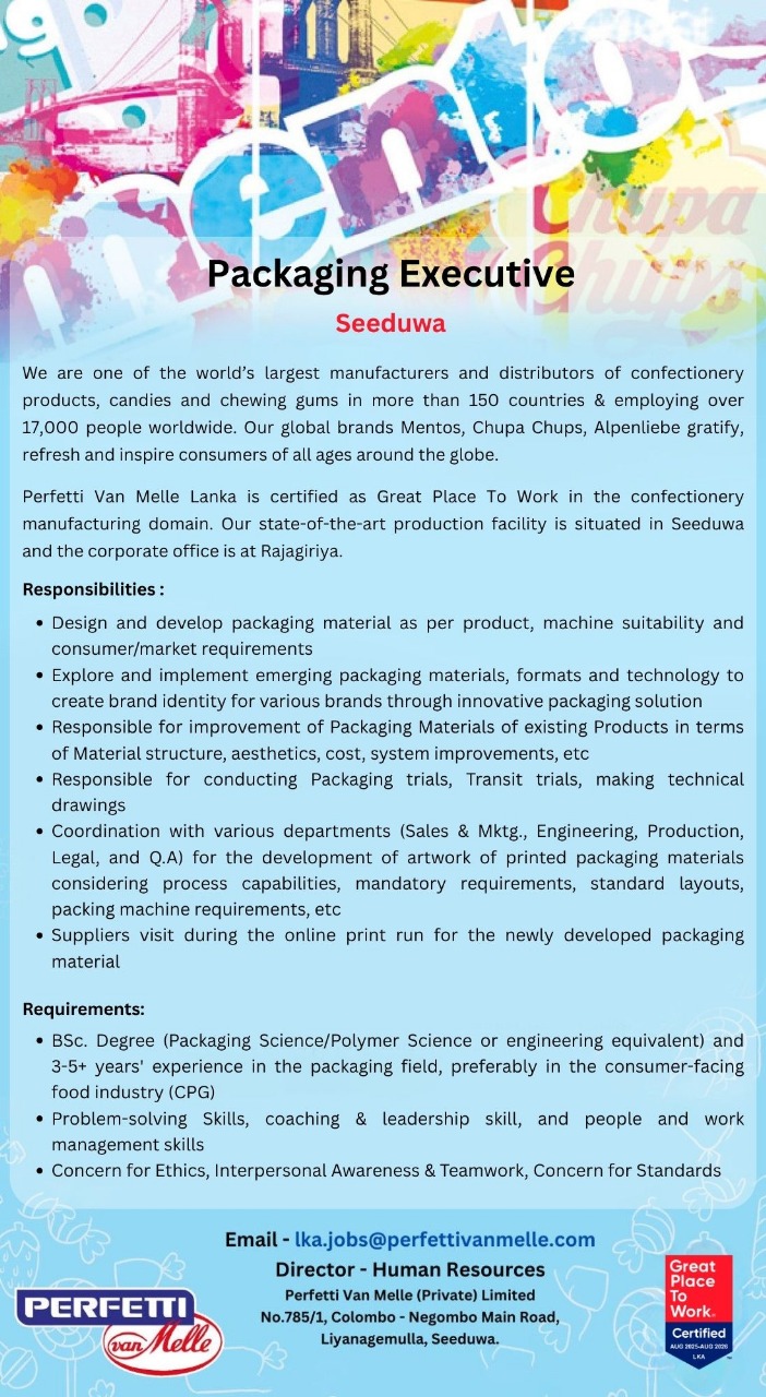 Packaging Executive - Jobseeker.lk