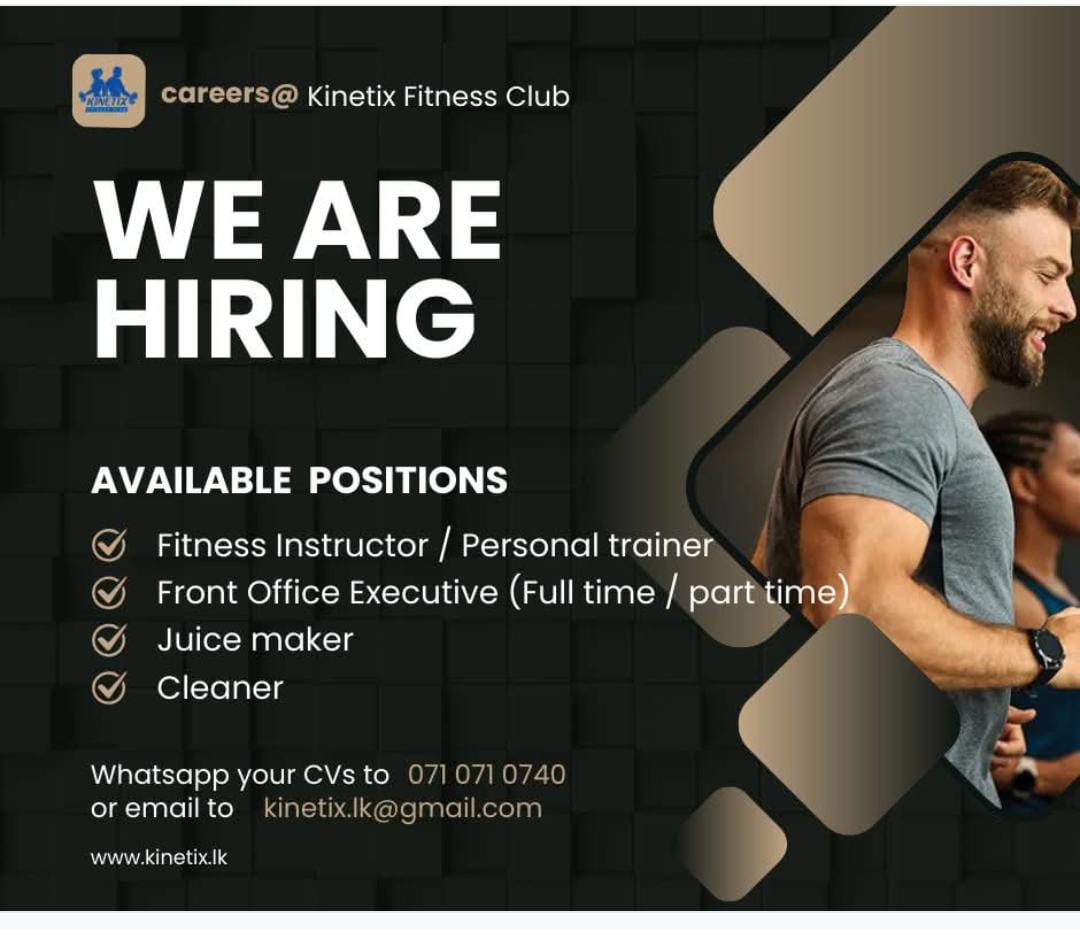 Fitness Instructors / Front Office/ Cleaner/ Juice Maker - Jobseeker.lk