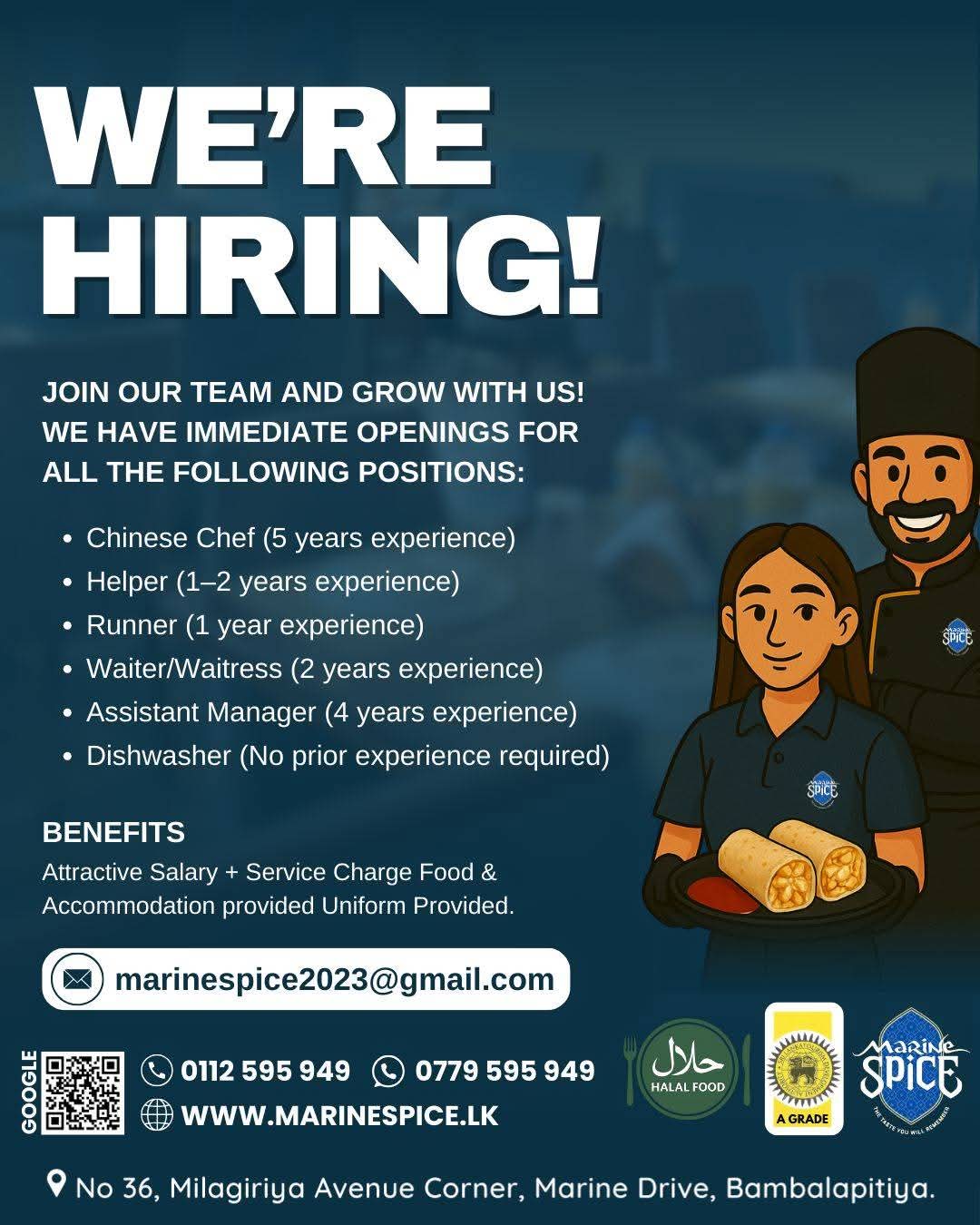 Chef / Waiter/ Helper / Assistant Manager/ Dishwasher - Jobseeker.lk