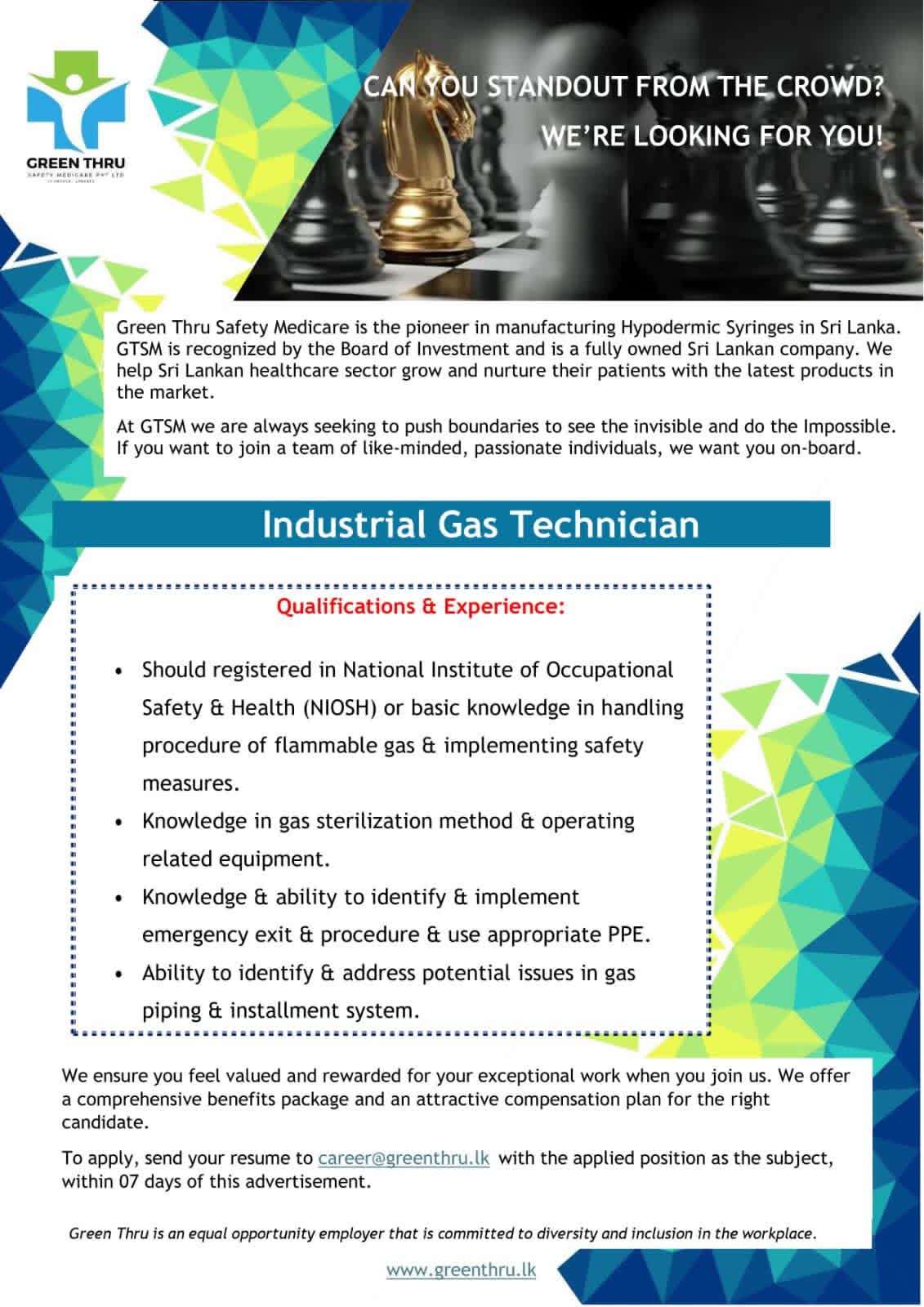 Industrial Gas Technician - Jobseeker.lk