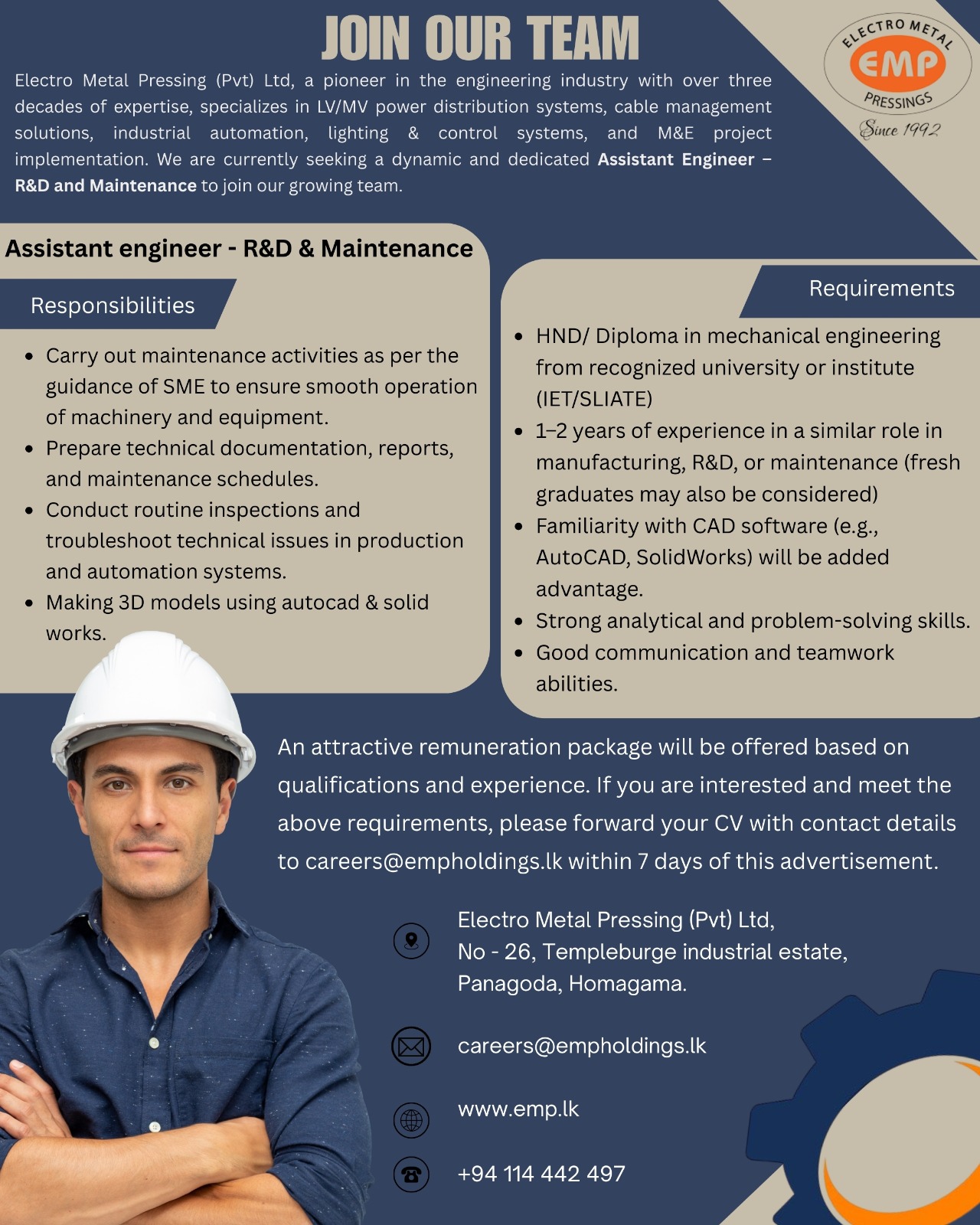 Assistant Engineer - R&D Maintenance - Jobseeker.lk