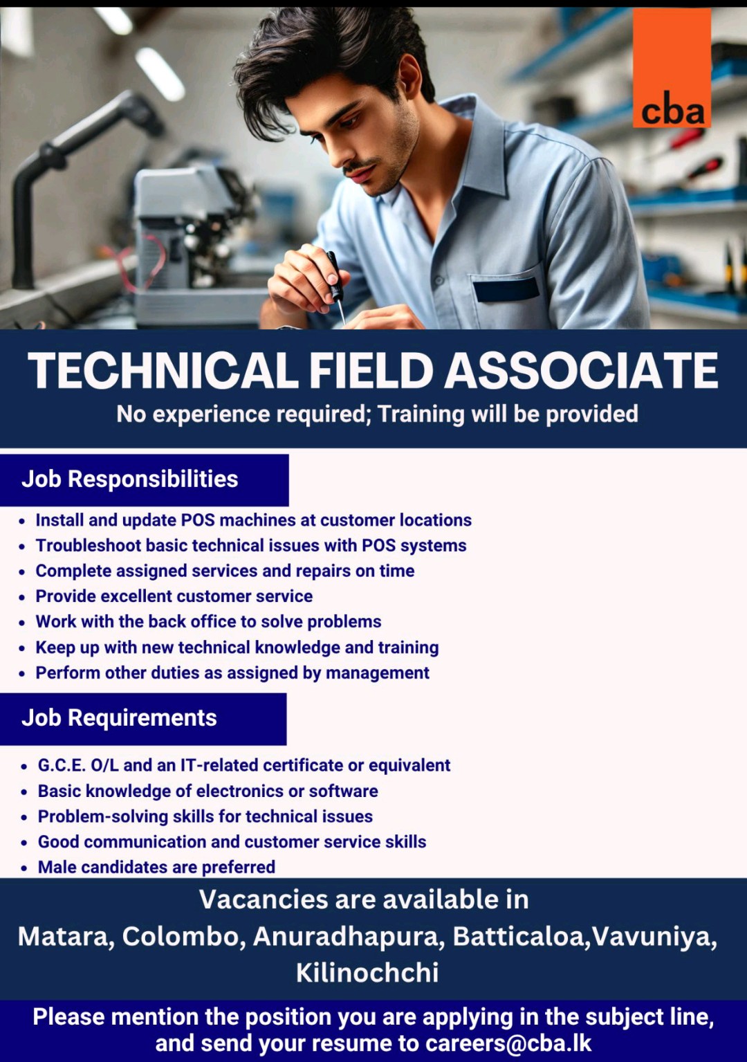 Technical Field Associate - Jobseeker.lk
