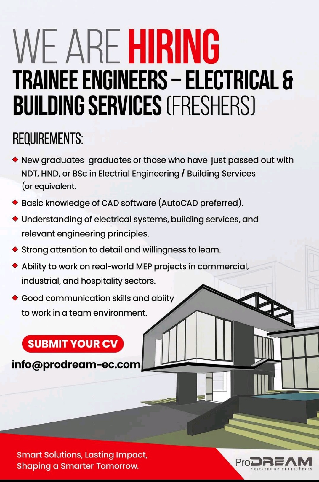 TRAINEE ENGINEERS - ELECTRICAL & BUILDING SERVICES - Jobseeker.lk