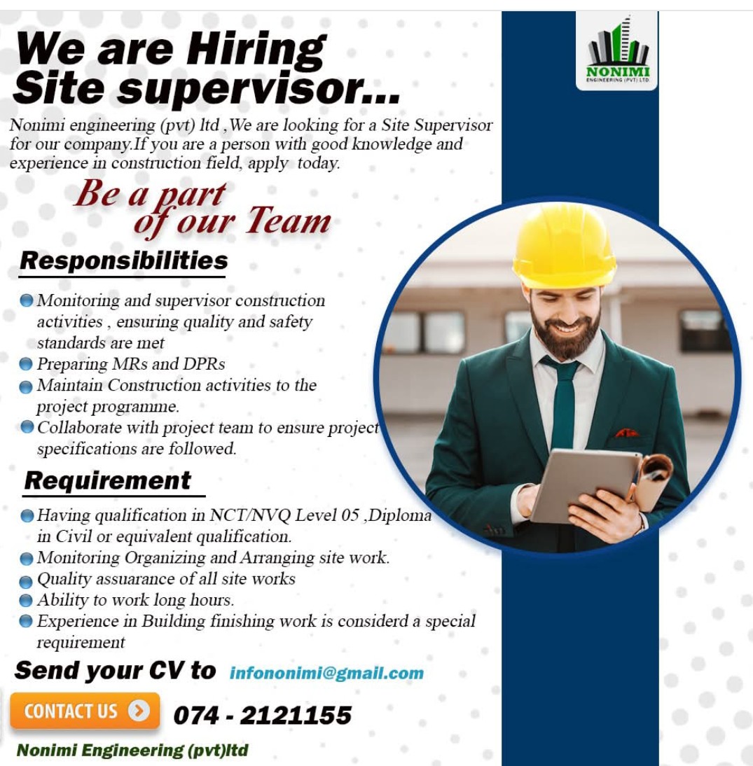 Site Supervisor - Civil Engineering - Jobseeker.lk