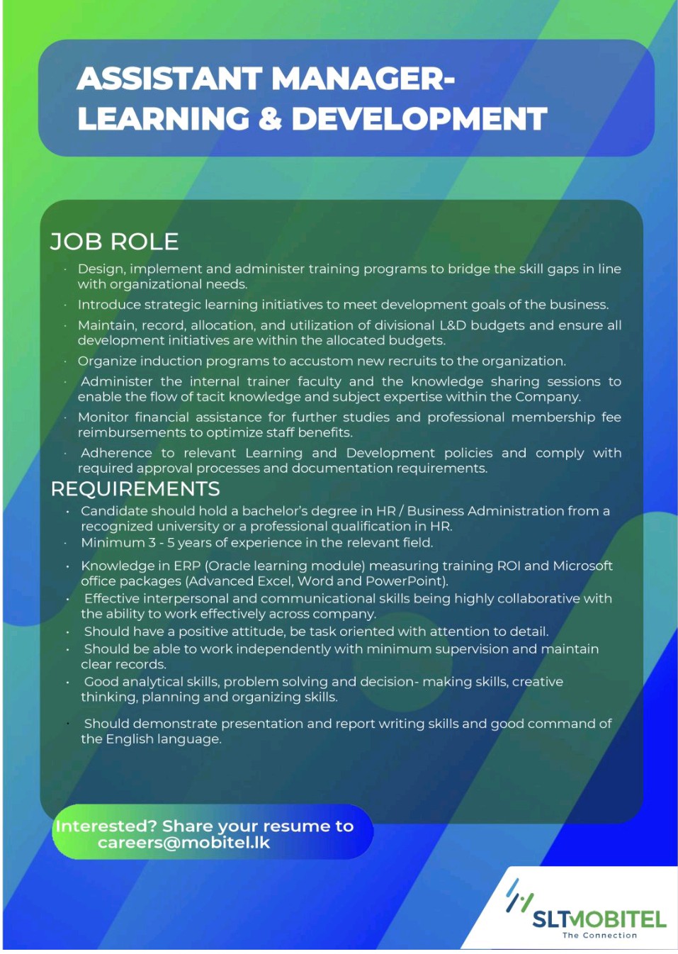 Assistant Manager - Learning & Development - Jobseeker.lk