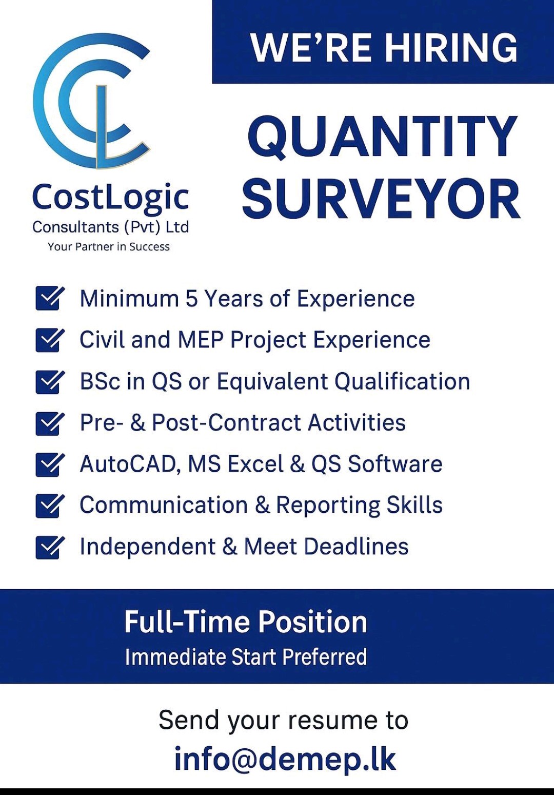 Quantity Surveyor - Jobseeker.lk