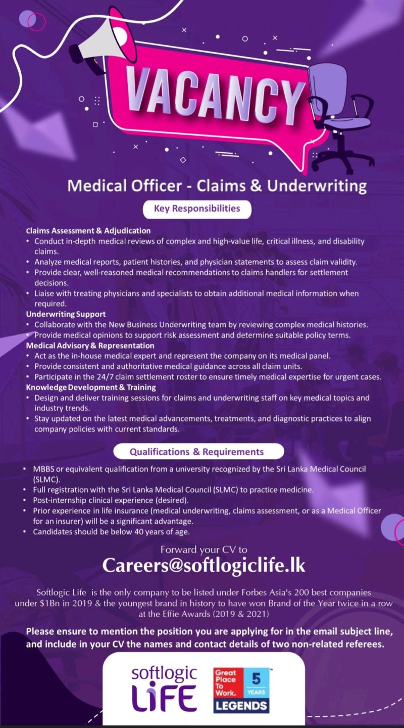 Medical Officer - Claims & Underwriting - Jobseeker.lk