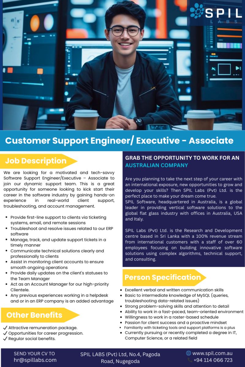 Customer Support Engineer / Executive – Associate - Jobseeker.lk