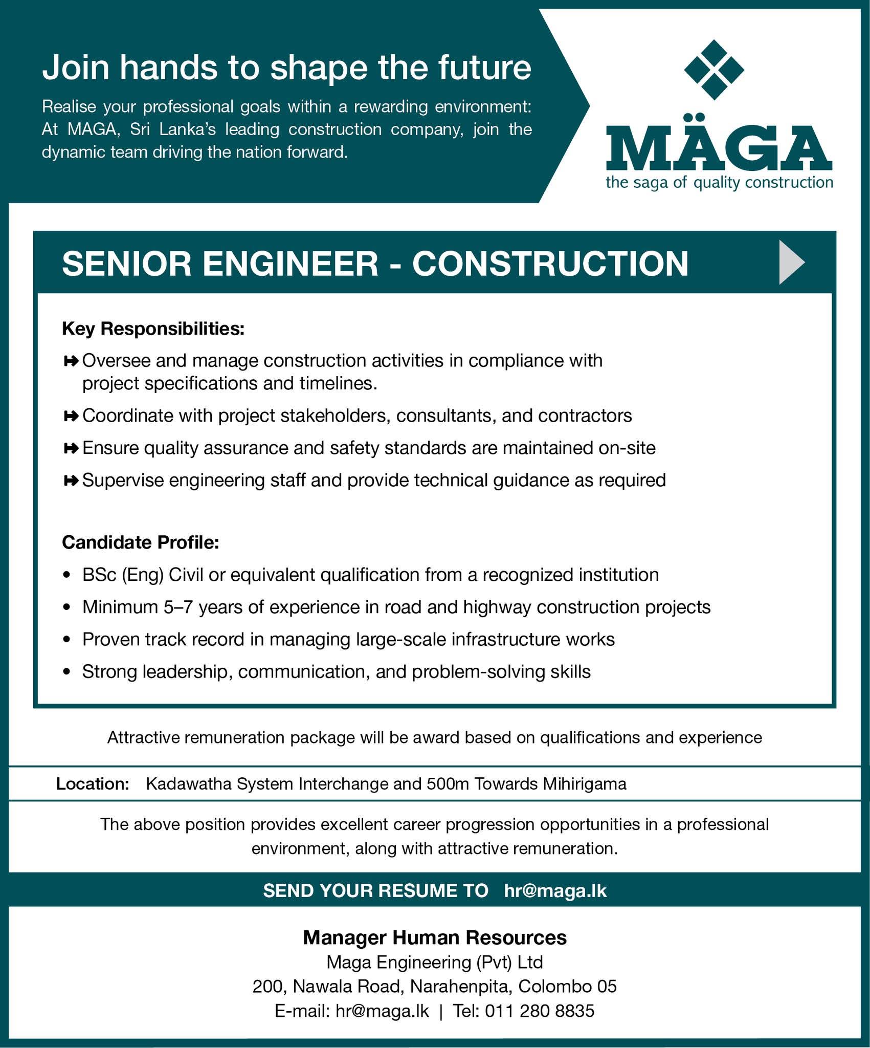 Senior Engineer - Construction - Jobseeker.lk