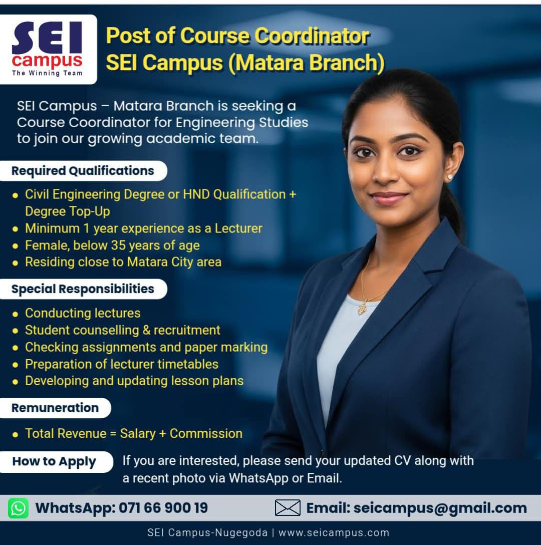 Course Coordinator - Civil Engineer - Jobseeker.lk