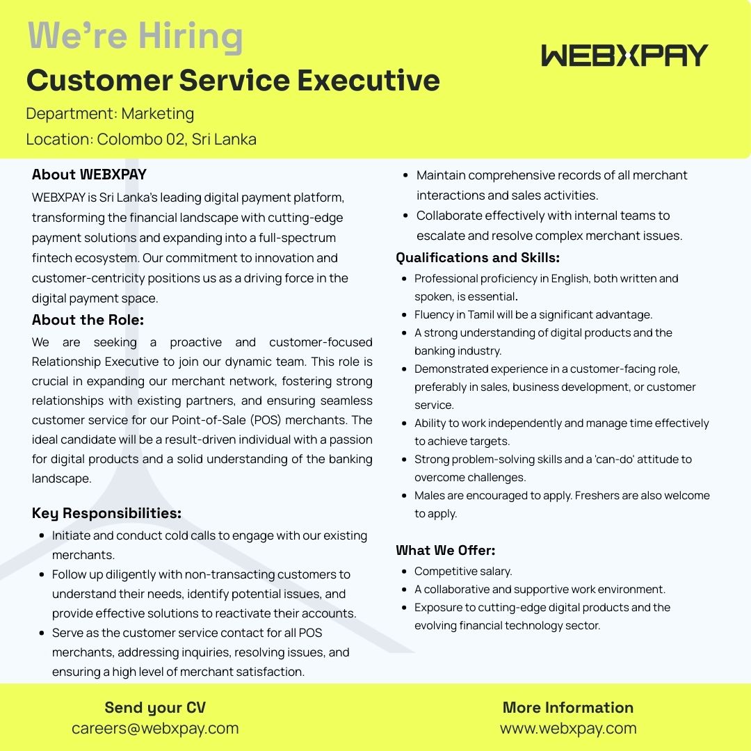 Customer Service Executive - Jobseeker.lk