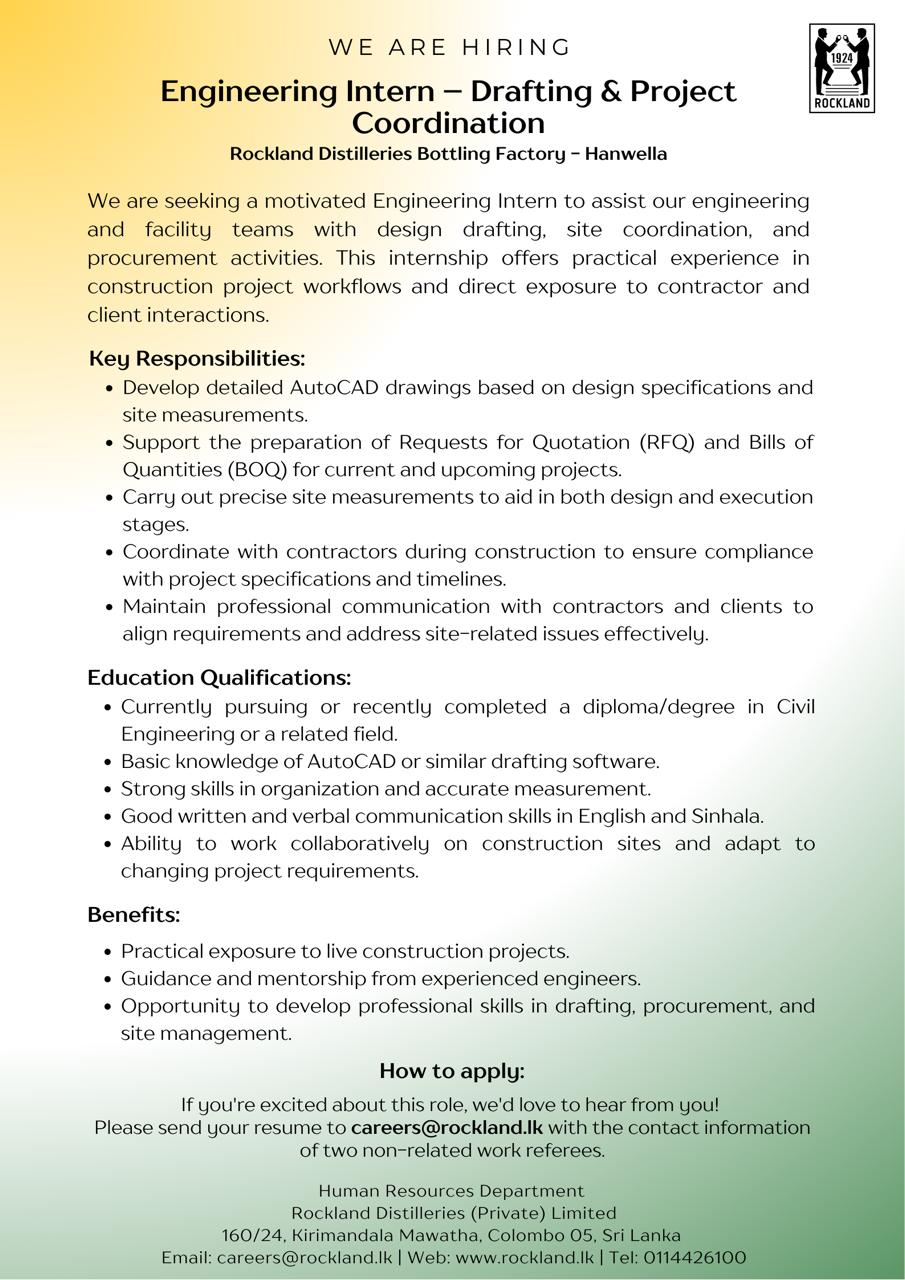Engineering Intern - Drafting & Project Coordination - Jobseeker.lk