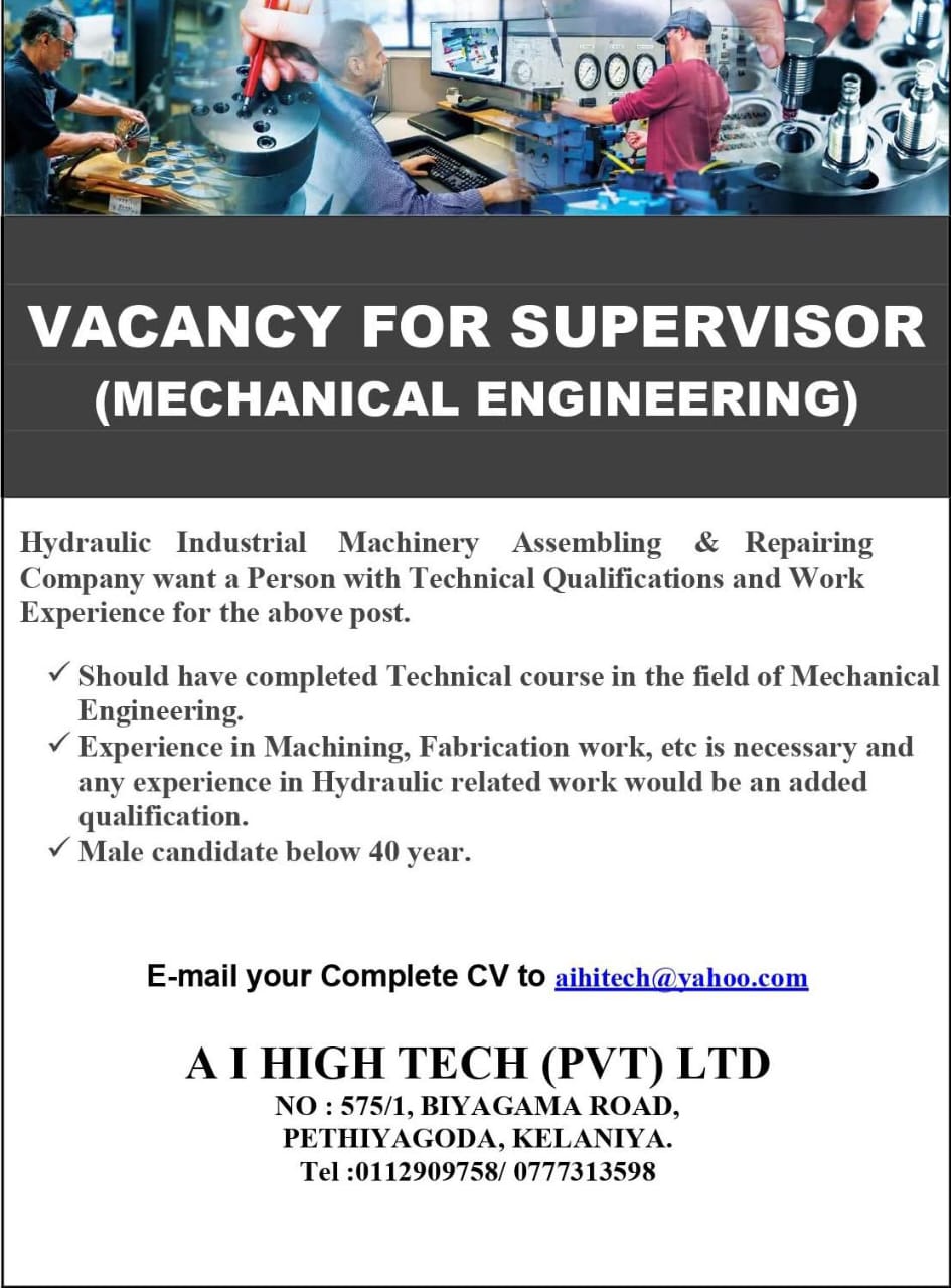 Supervisor - Mechanical Engineering - Jobseeker.lk