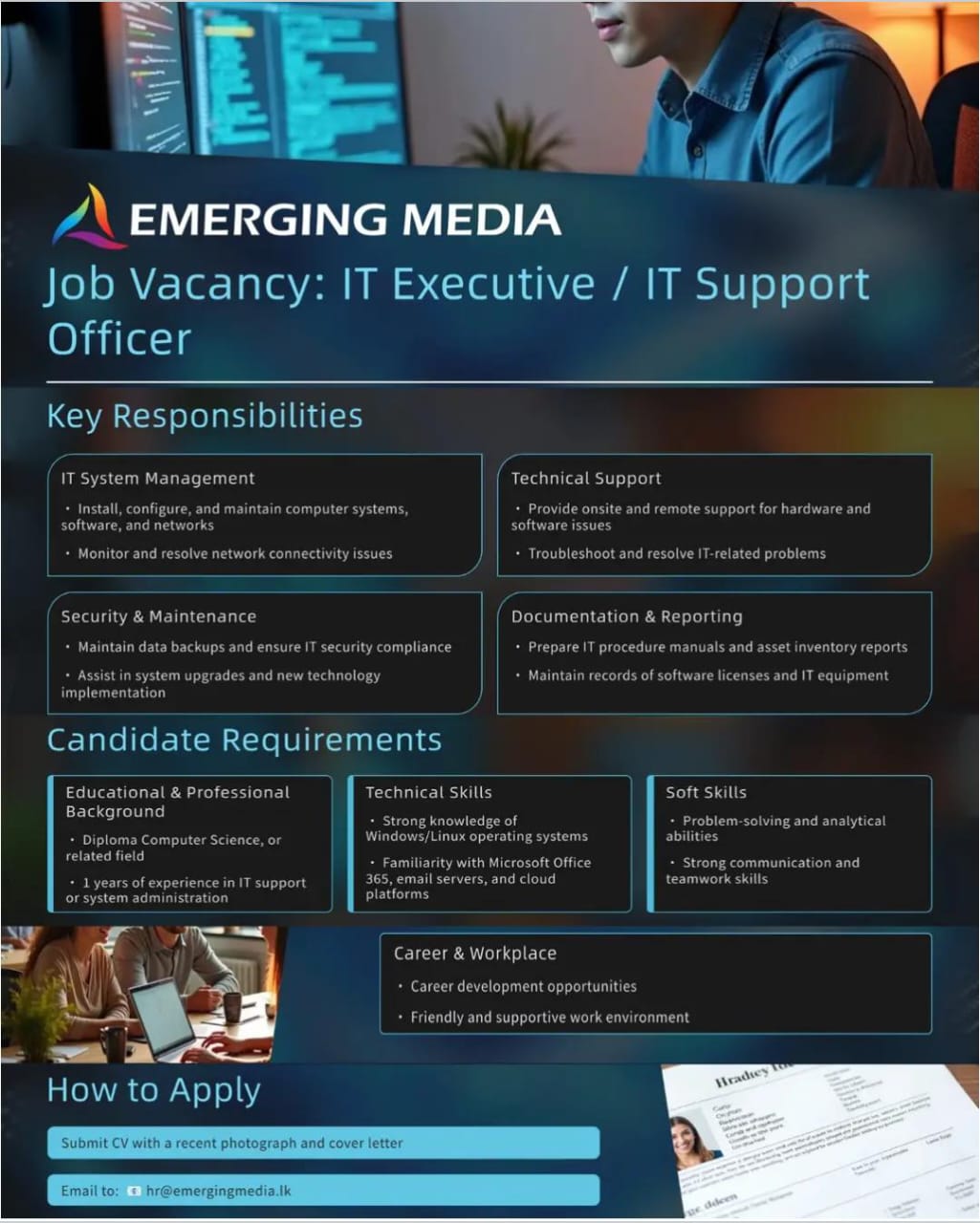 IT Executive / IT Support Officer - Jobseeker.lk