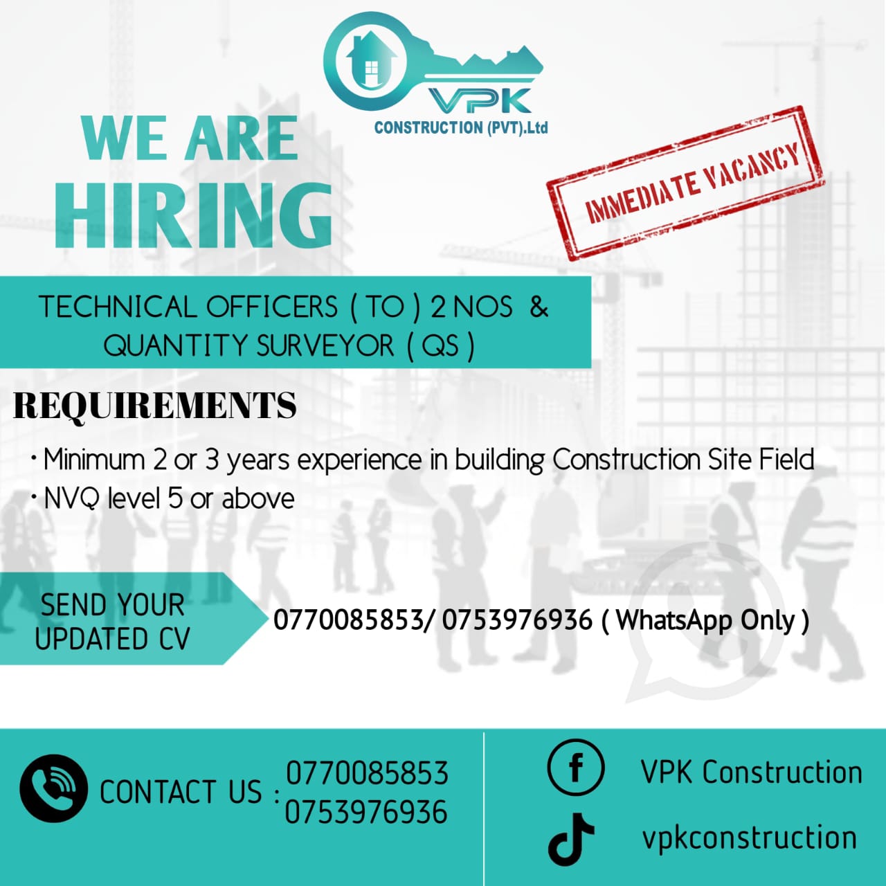 Technical Officer / Quantity Surveyor - Jobseeker.lk