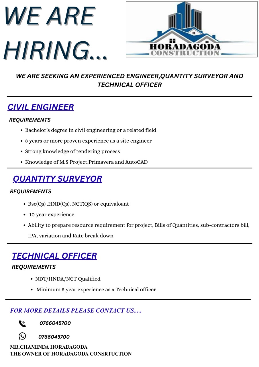 Civil Engineer / Quantity Surveyor/Technical Officer - Jobseeker.lk