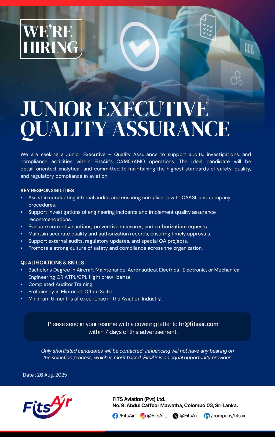 Junior Executive - Quality Assurance ( Engineering) - Jobseeker.lk
