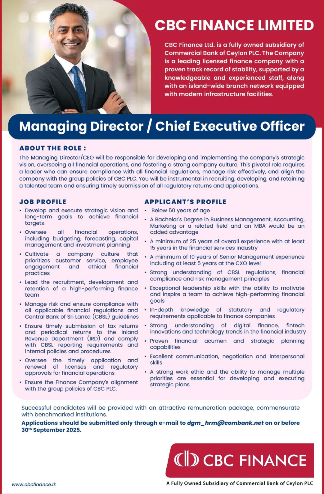 Managing Director / Chief Executive Officer - Jobseeker.lk