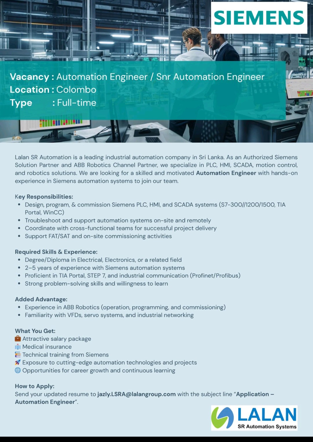 Automation Engineer/ Senior Automation Engineer - Jobseeker.lk