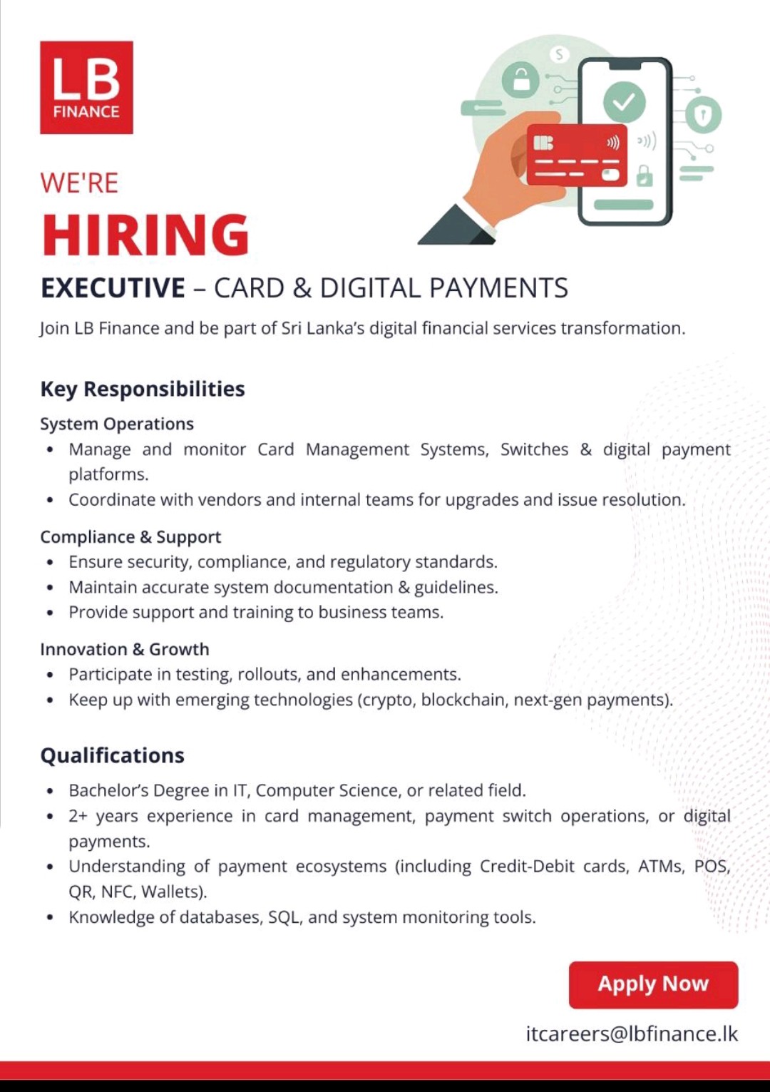 Executive (Card & Digital Payments) - Jobseeker.lk