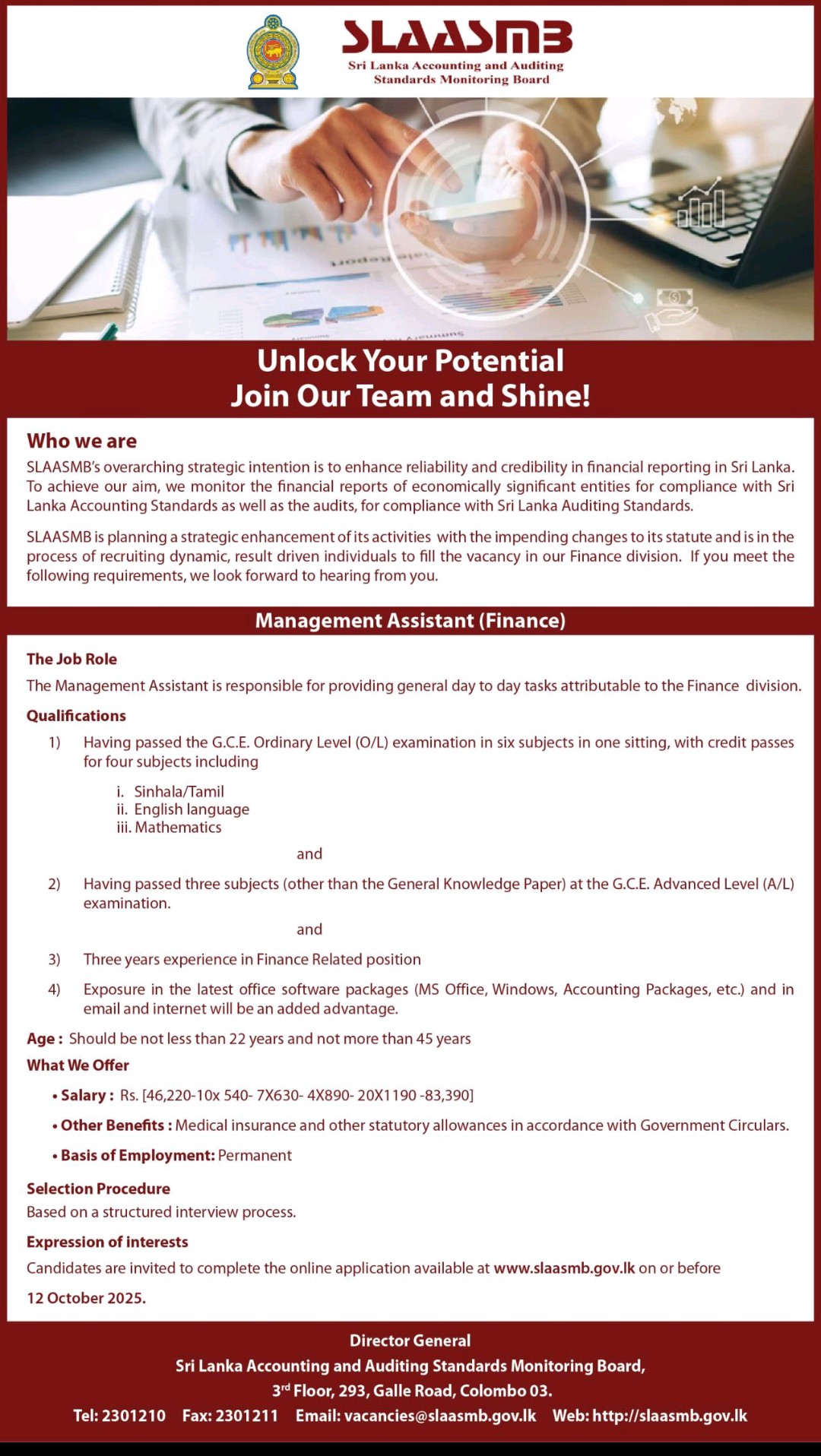 Management Assistant (Finance) - Jobseeker.lk