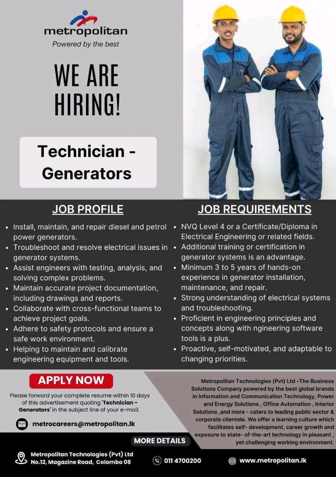 Technician - Generators - Jobseeker.lk