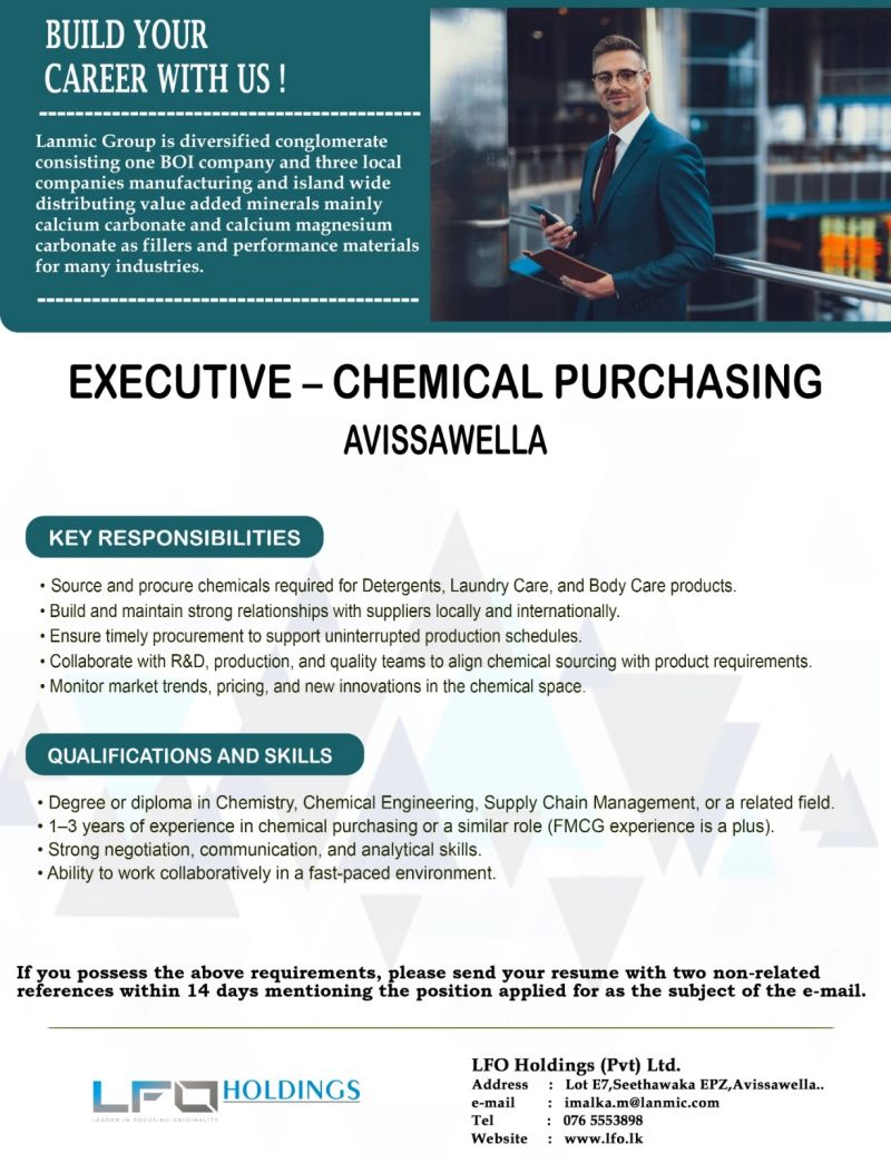 Executive - Chemical Purchasing - Jobseeker.lk