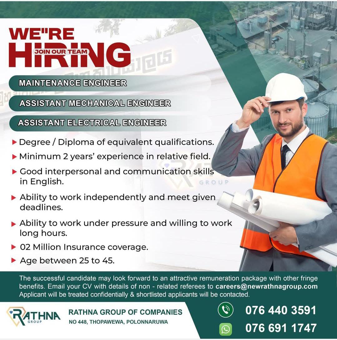 Maintenance Engineer/ Assistant Mechanical Engineer/ Assistant ...