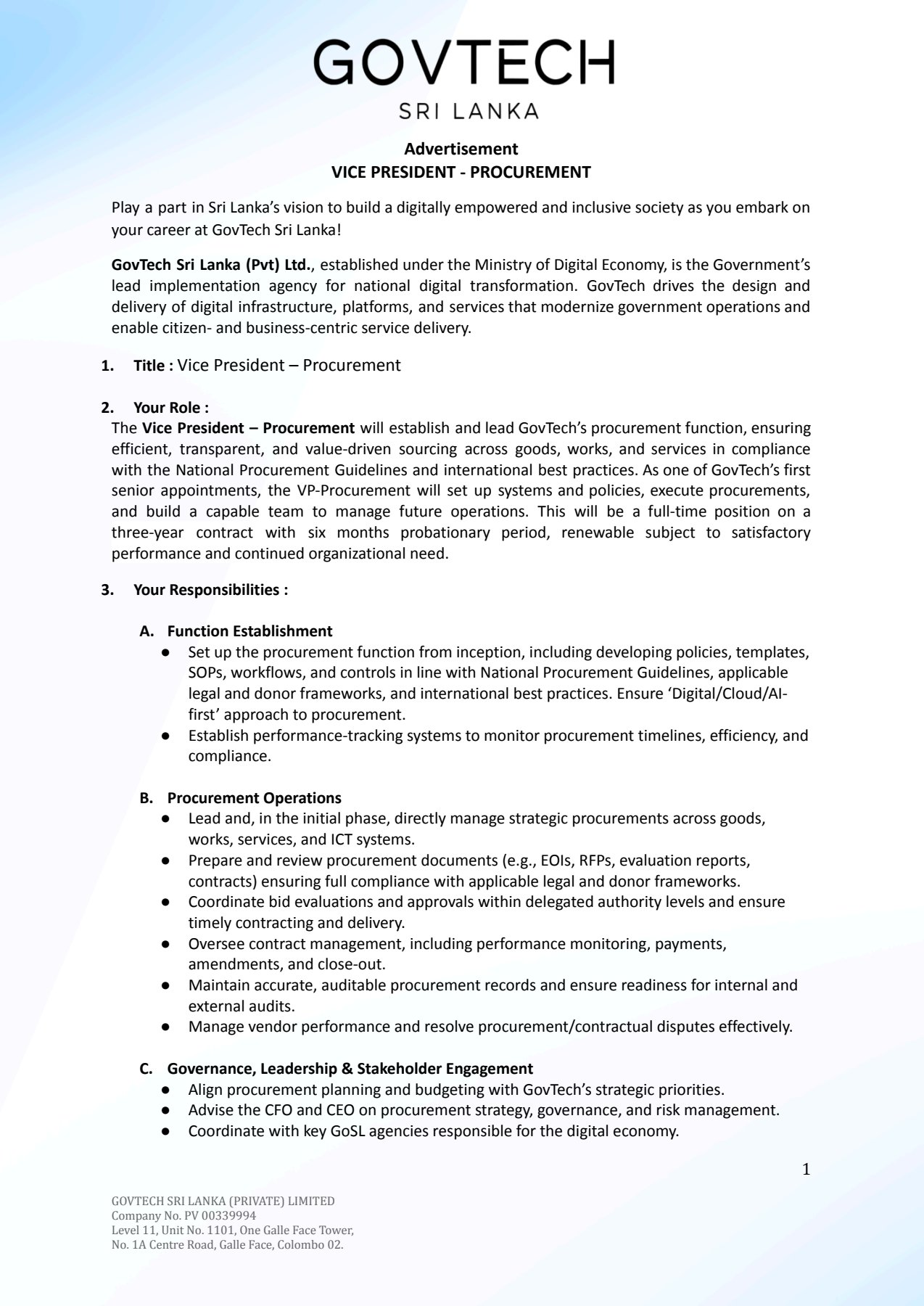 Vice President - Procurement - Jobseeker.lk