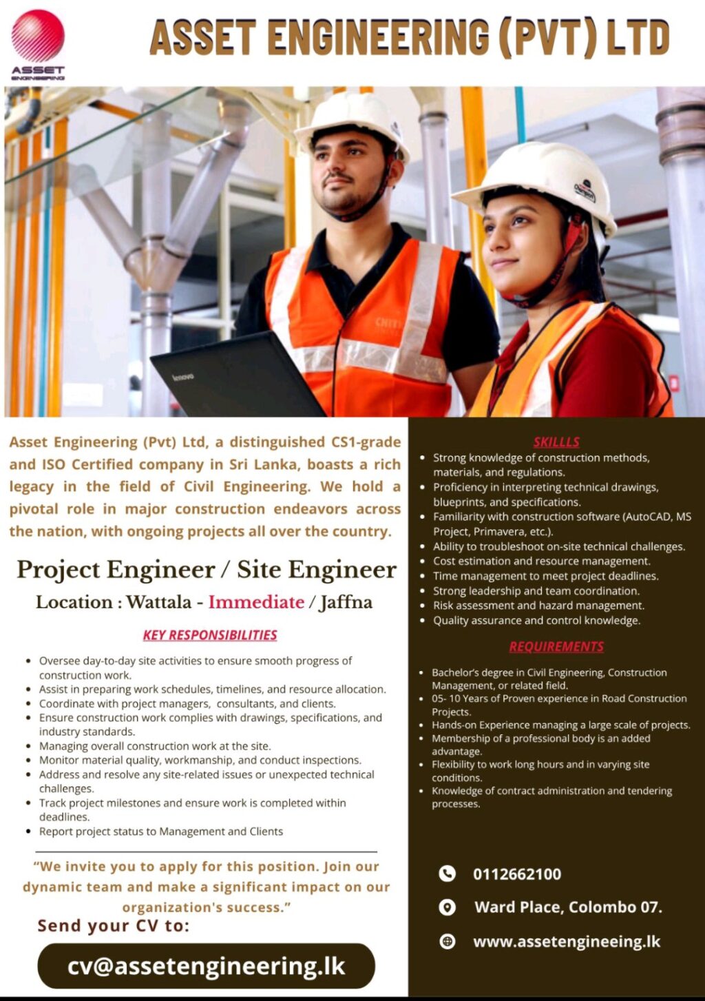Project Engineer/ Site Engineer - Jobseeker.lk