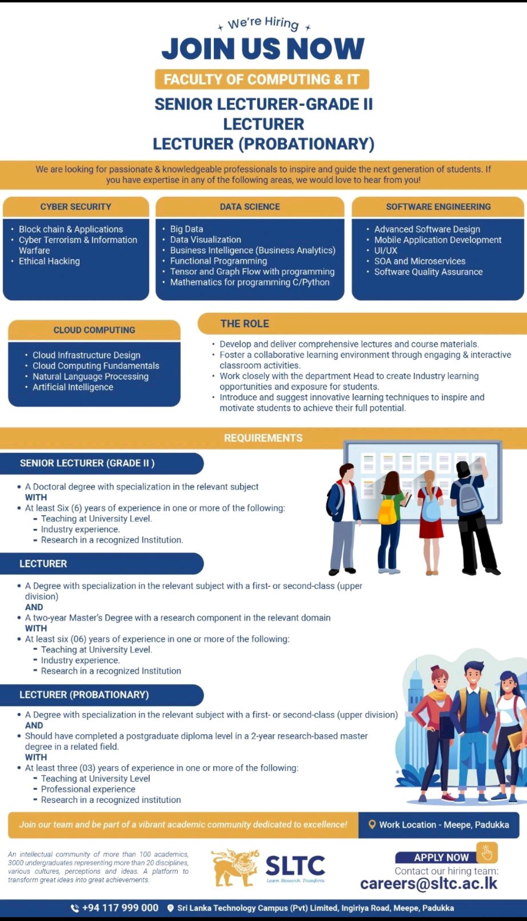 Lecturer - Cyber Security/ Data Science/ Software Engineering/Cloud Computing - Jobseeker.lk