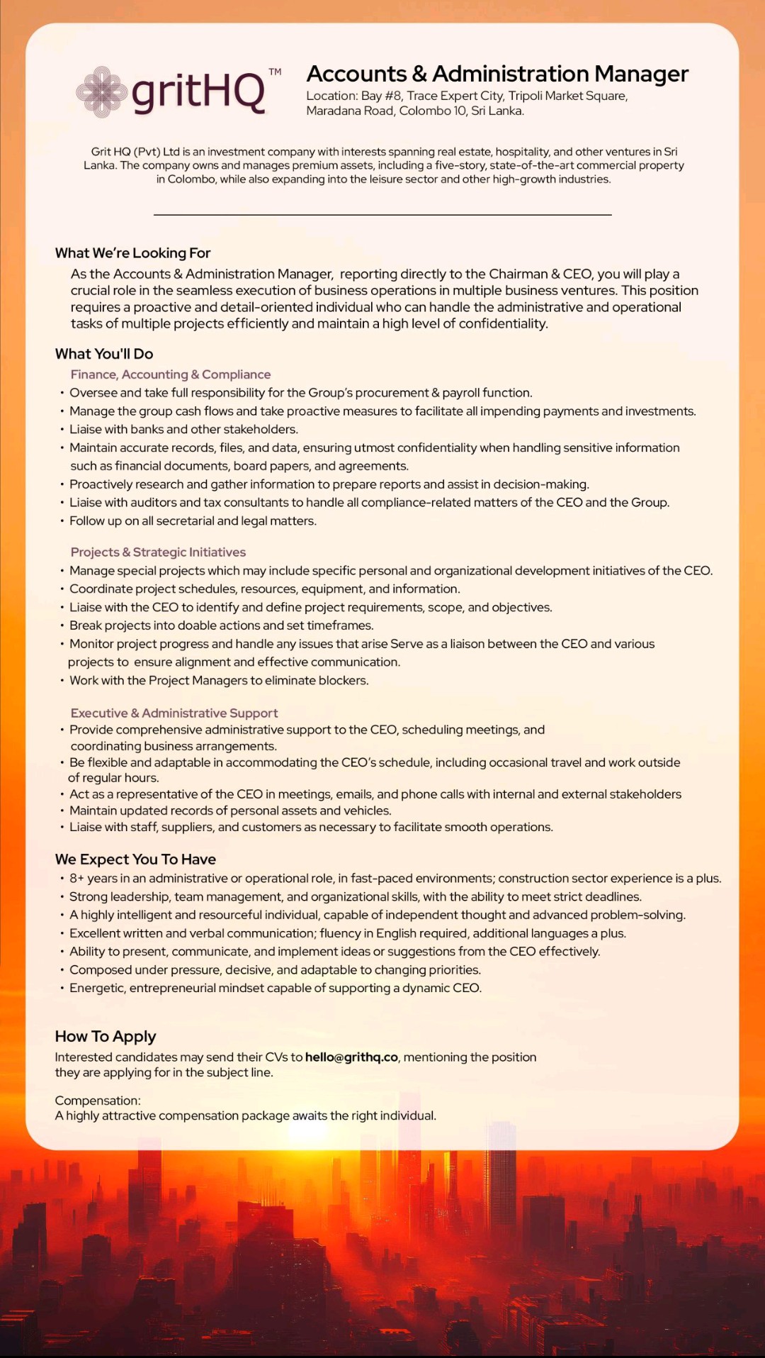 Accounts & Administration Manager - Jobseeker.lk