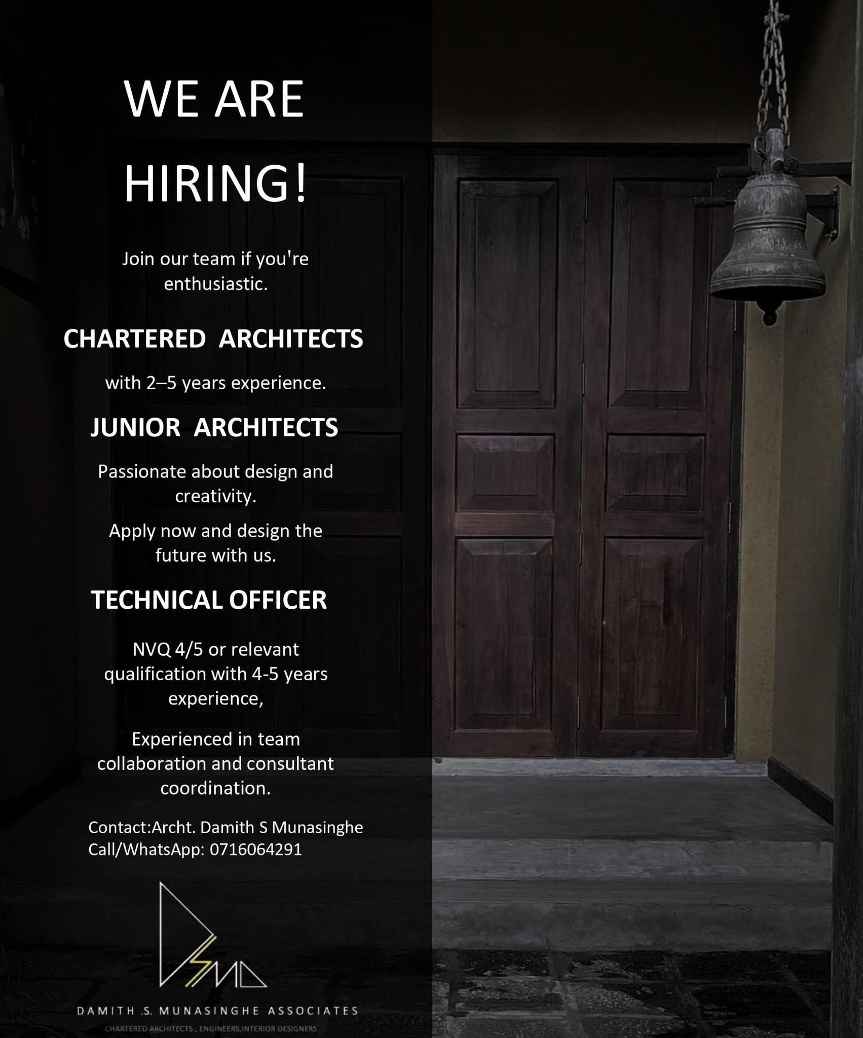 Chartered Architect/ Junior Architect/ Technical Officer - Jobseeker.lk