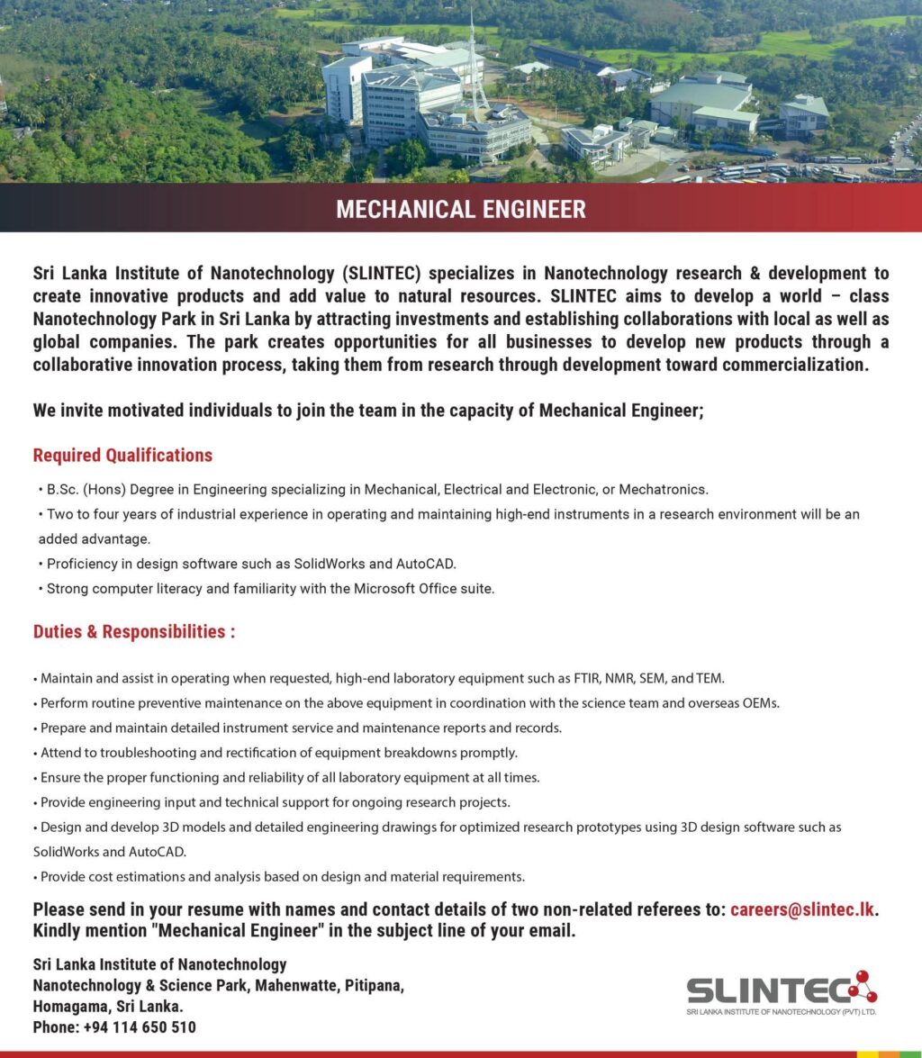 Mechanical Engineer - Jobseeker.lk