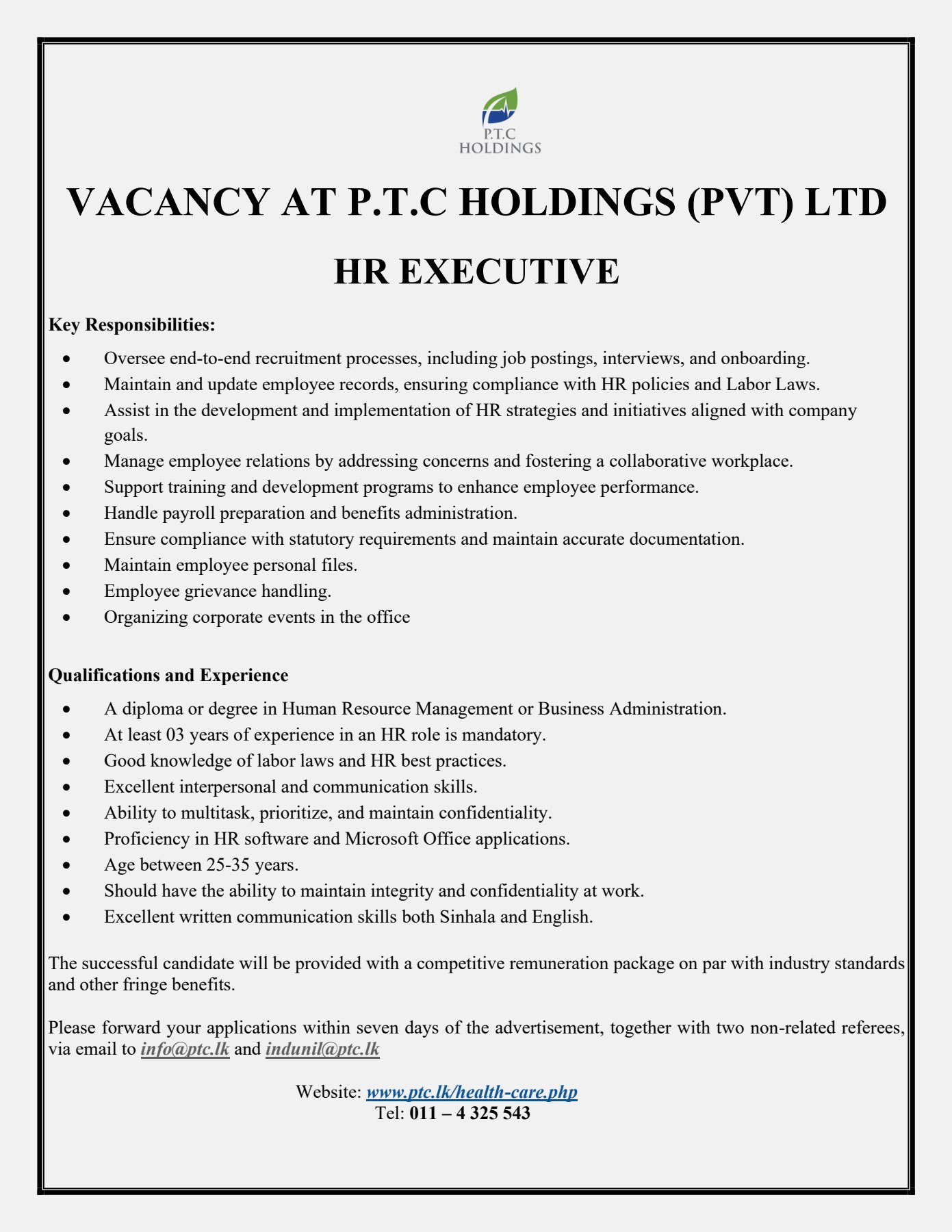 HR Executive - Jobseeker.lk