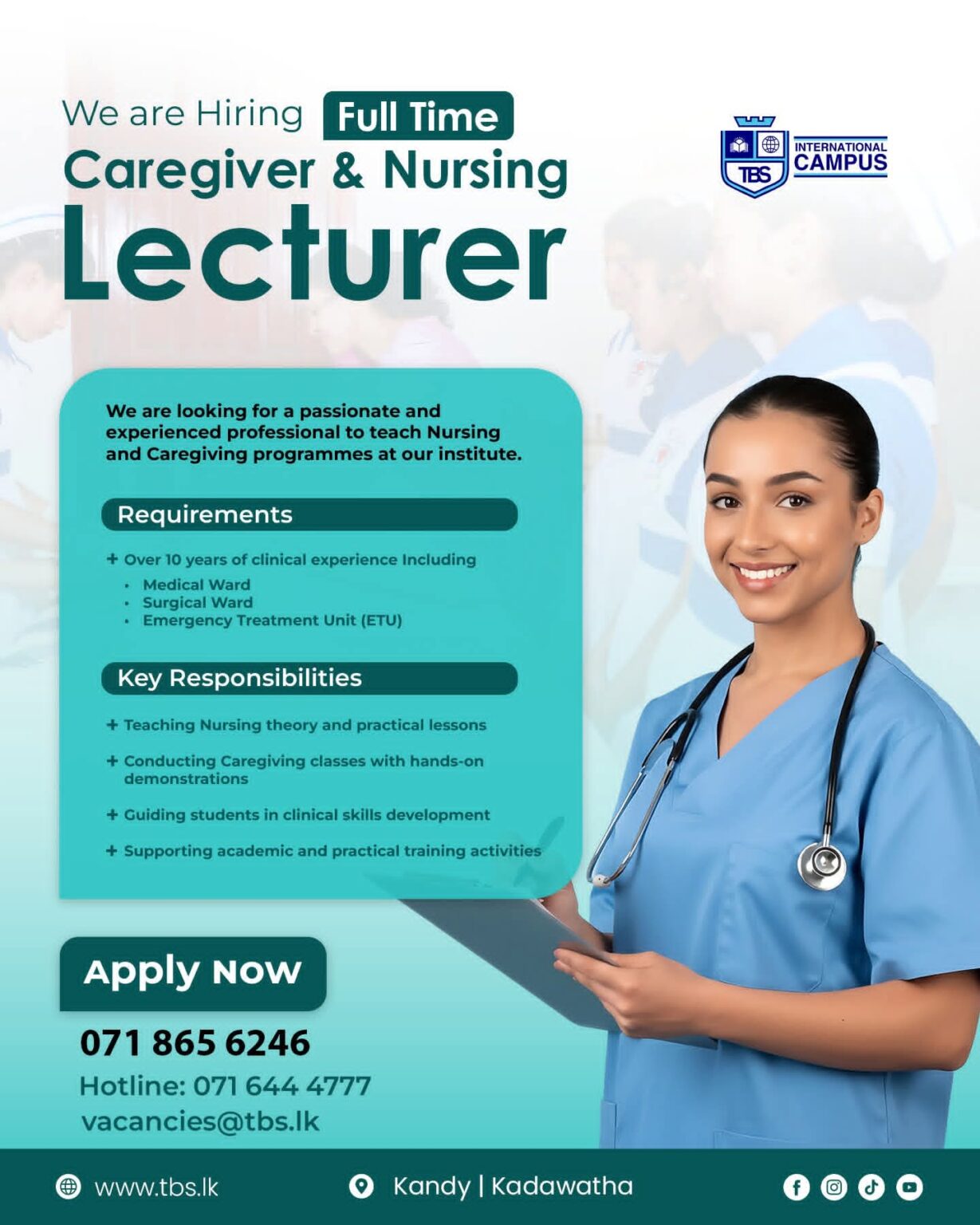 Caregiver & Nursing Lecturer - Jobseeker.lk