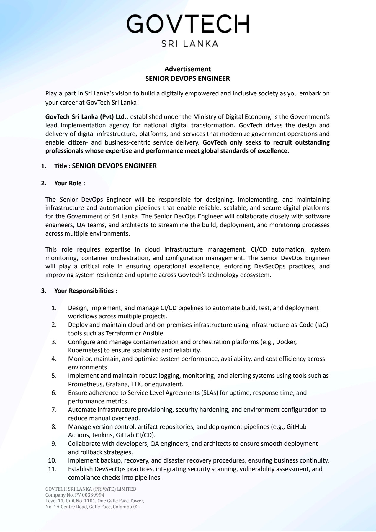 Senior DevOps Engineer - Jobseeker.lk