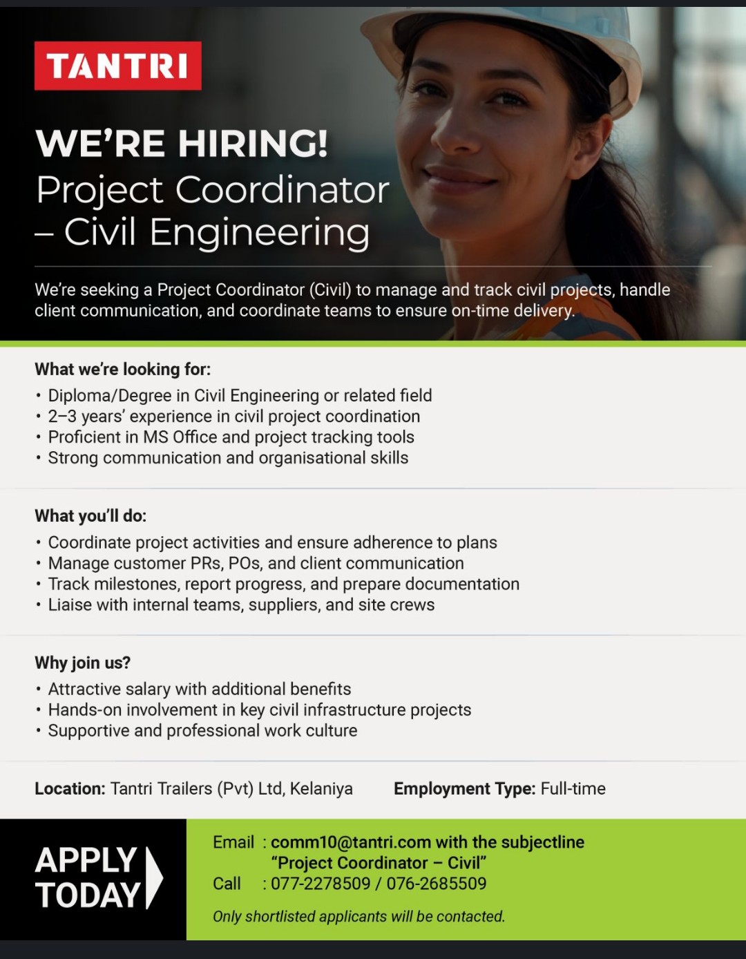 Project Coordinator - Civil - Jobseeker.lk