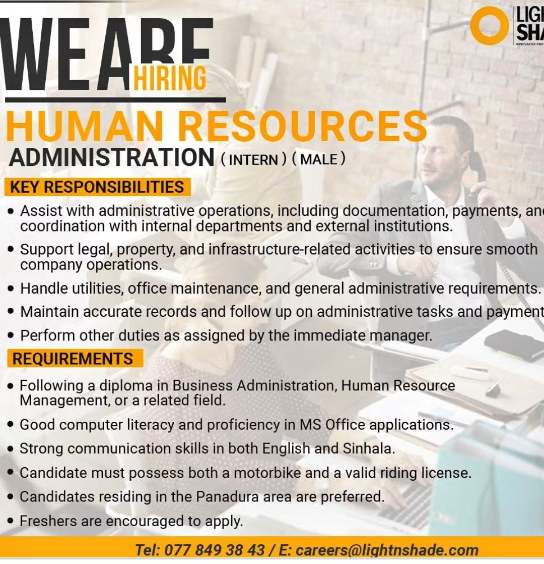 Human Resources Administration Internship - Jobseeker.lk