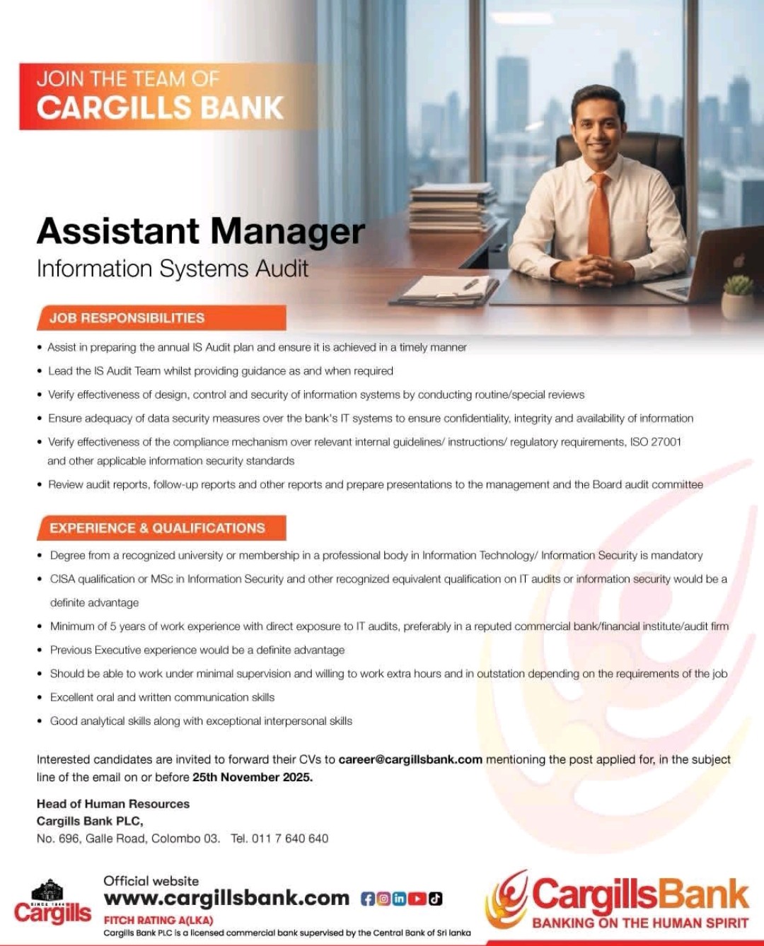 Assistant Manager - Information Systems Audit - Jobseeker.lk