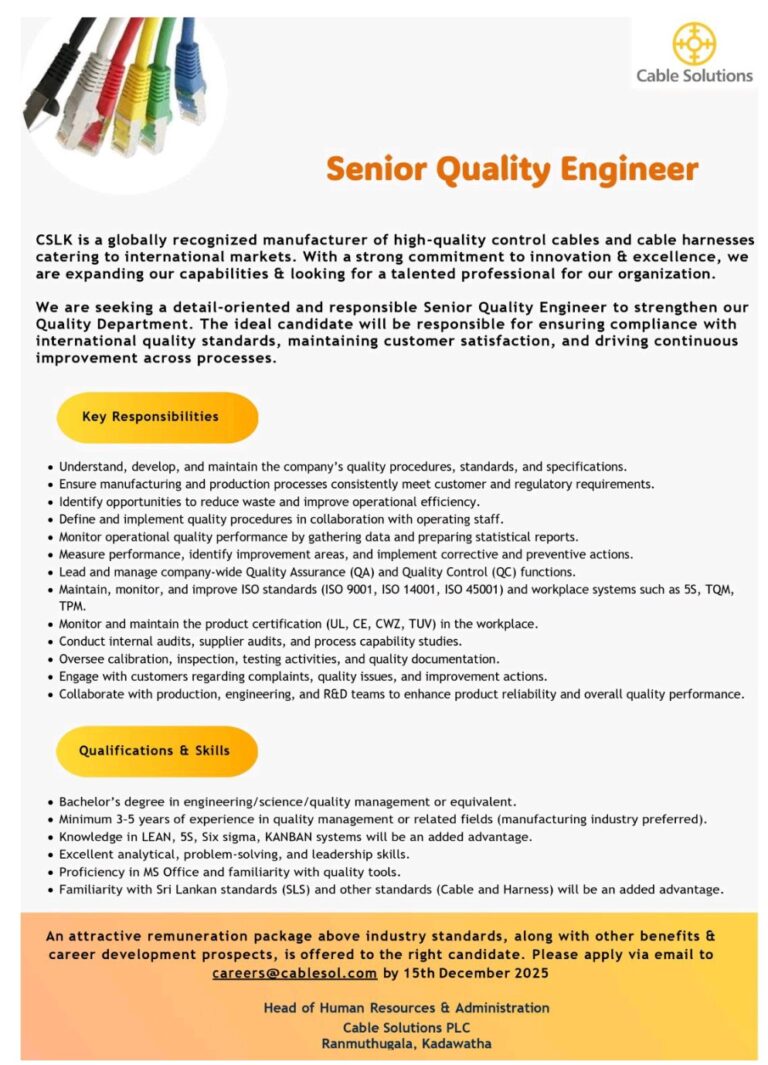 Senior Quality Engineer - Jobseeker.lk