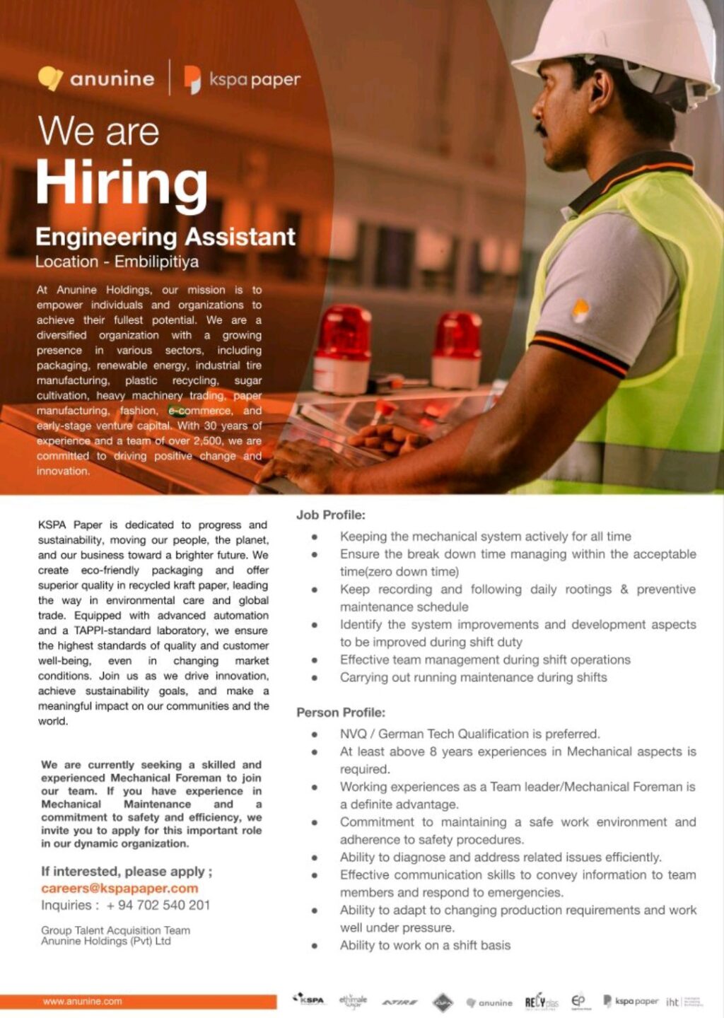 Engineering Assistant - Jobseeker.lk