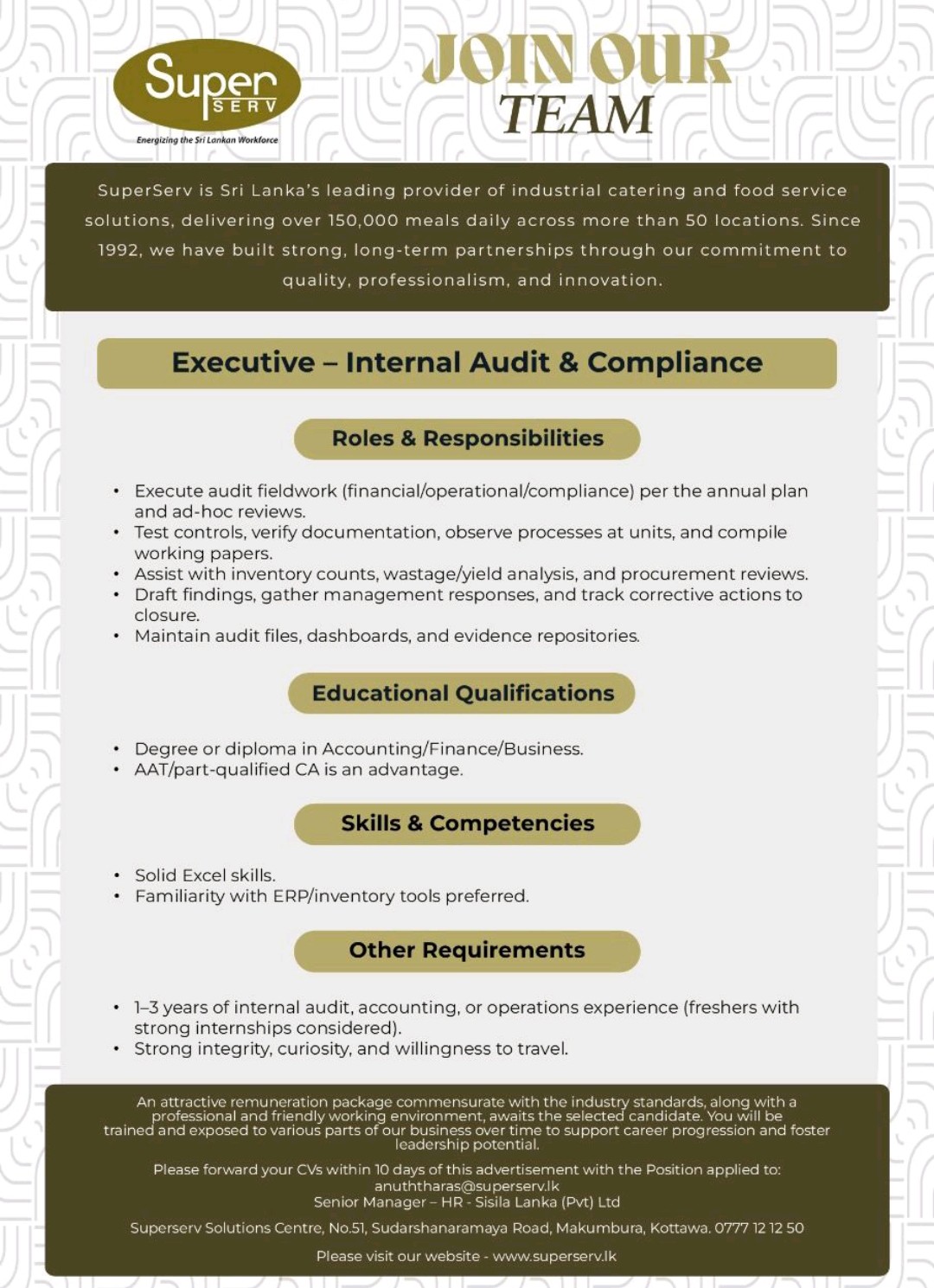 Executive - Internal Audit & Compliance - Jobseeker.lk