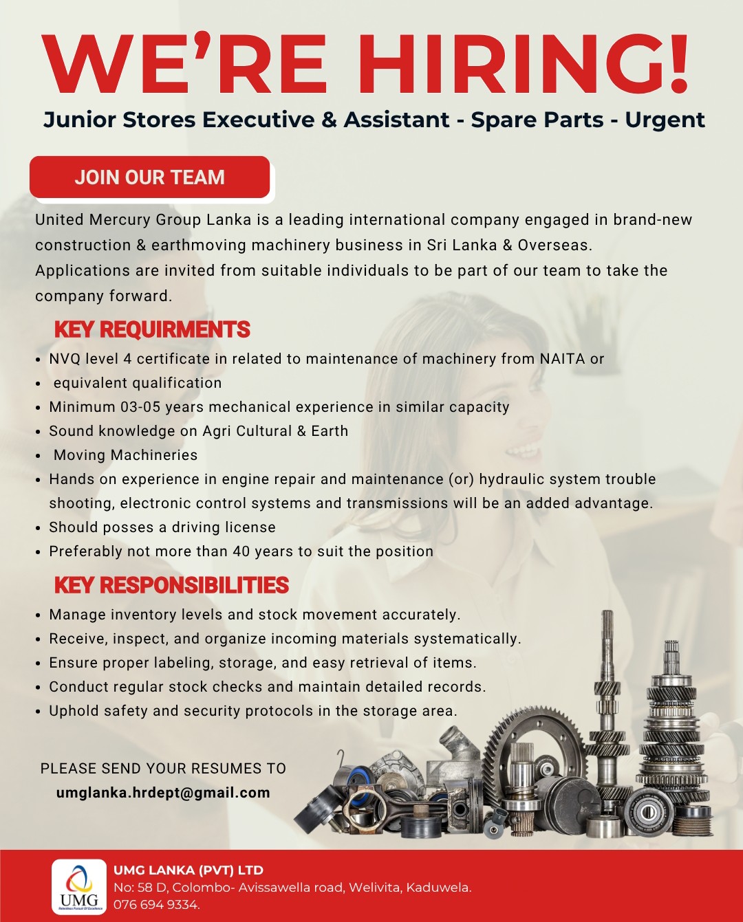 Junior Store Executive & Assistant - Spare Parts - Jobseeker.lk