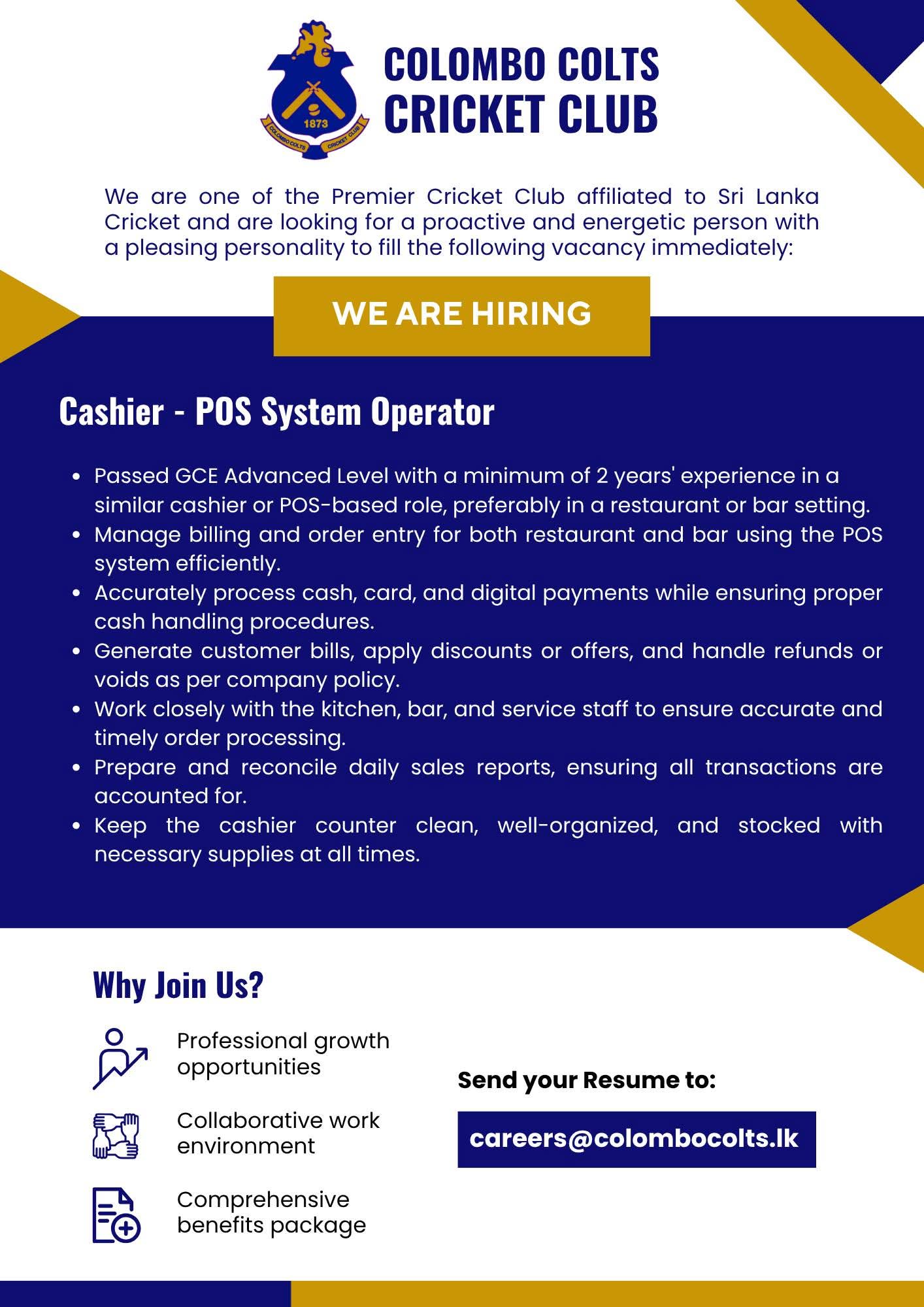Cashier / POS System Operator - Jobseeker.lk