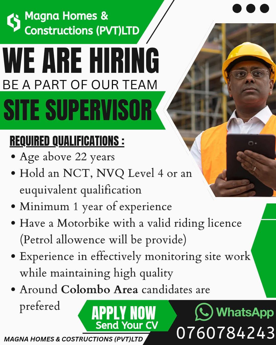 Site Supervisor - Jobseeker.lk