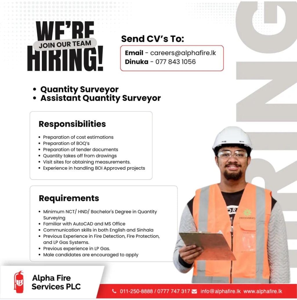 Quantity Surveyor / Assistant Quantity Surveyor - Jobseeker.lk