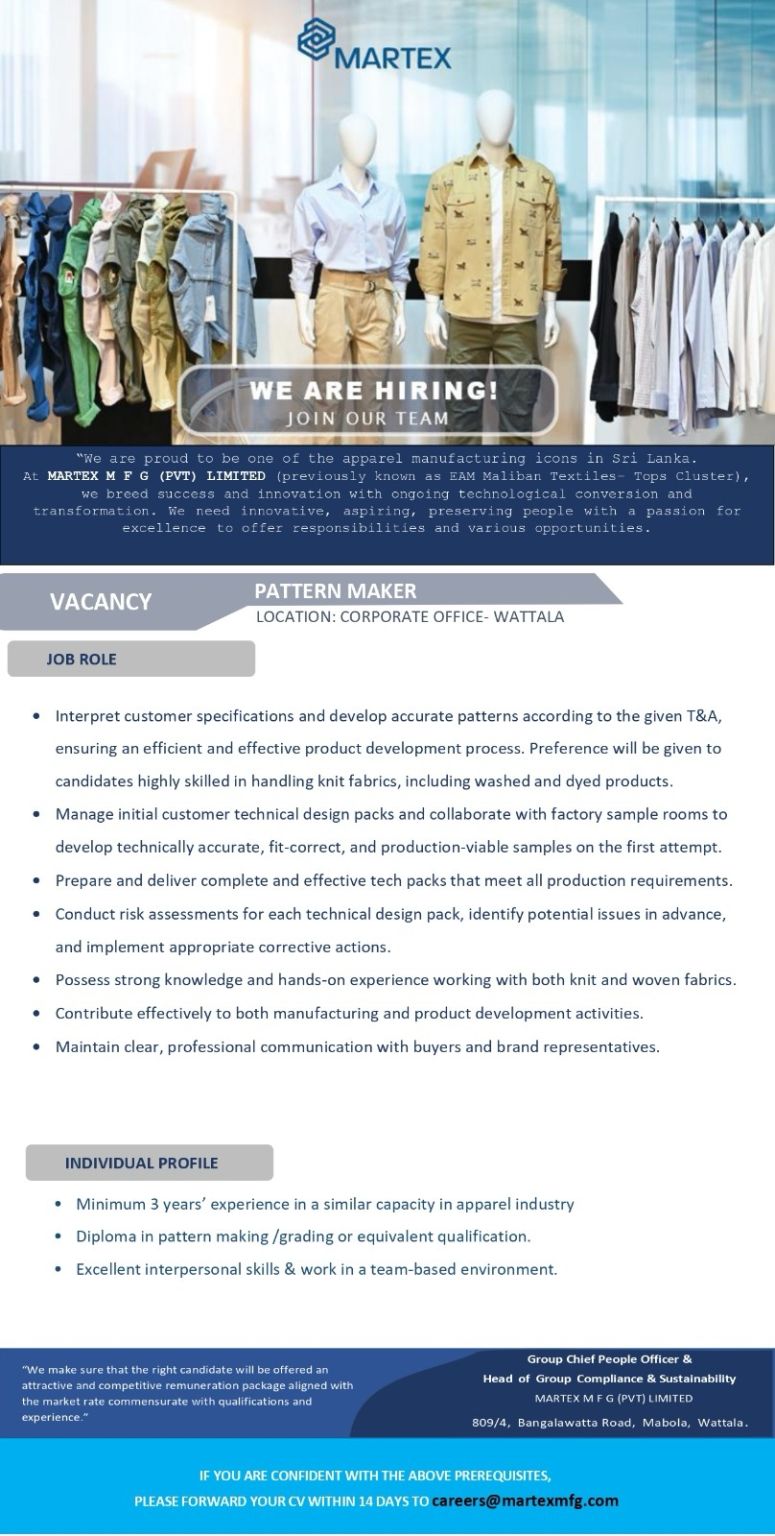 Pattern Maker - Jobseeker.lk